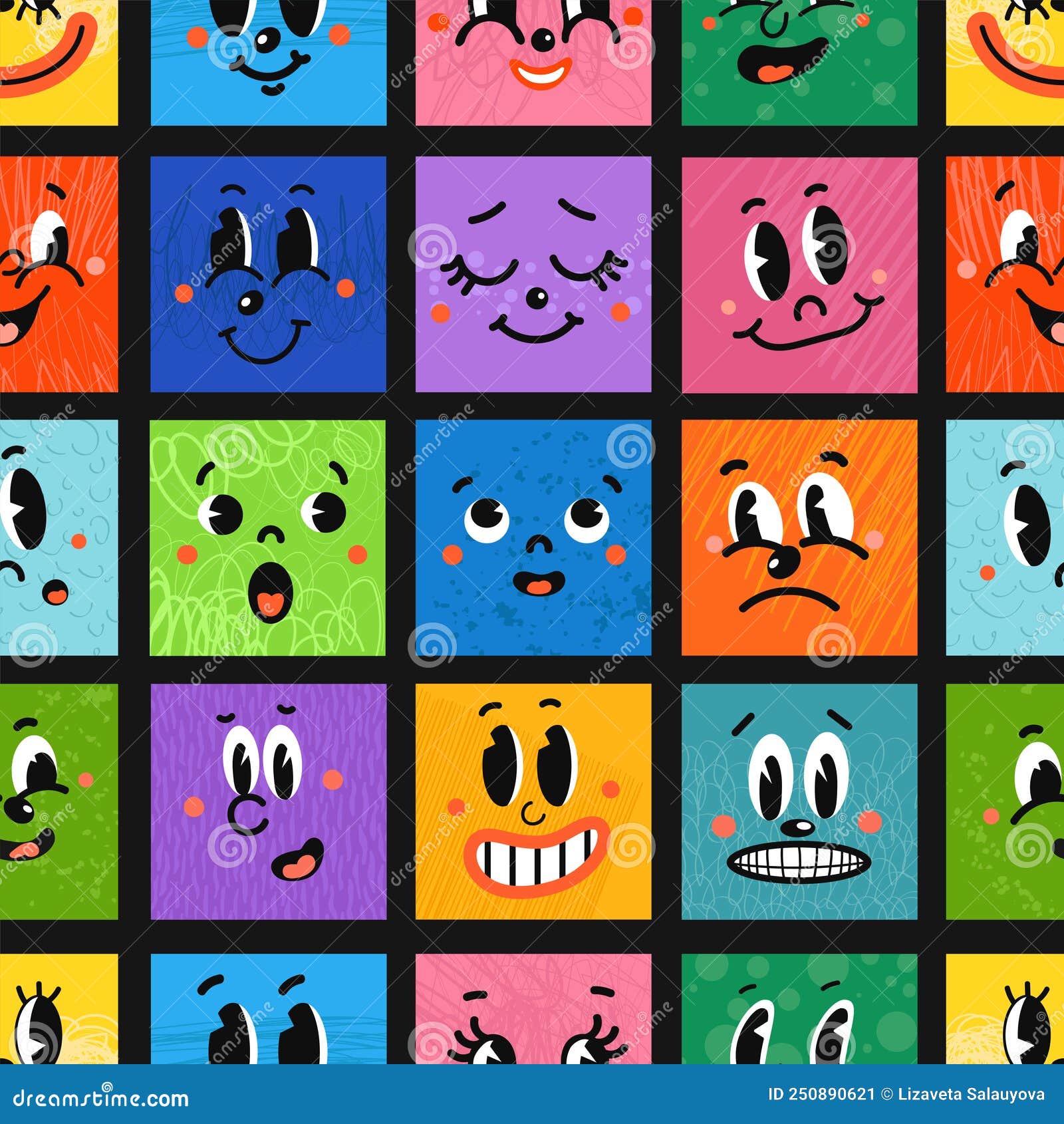 Seamless Pattern with Illustrations of Different Emotion Face Stock ...