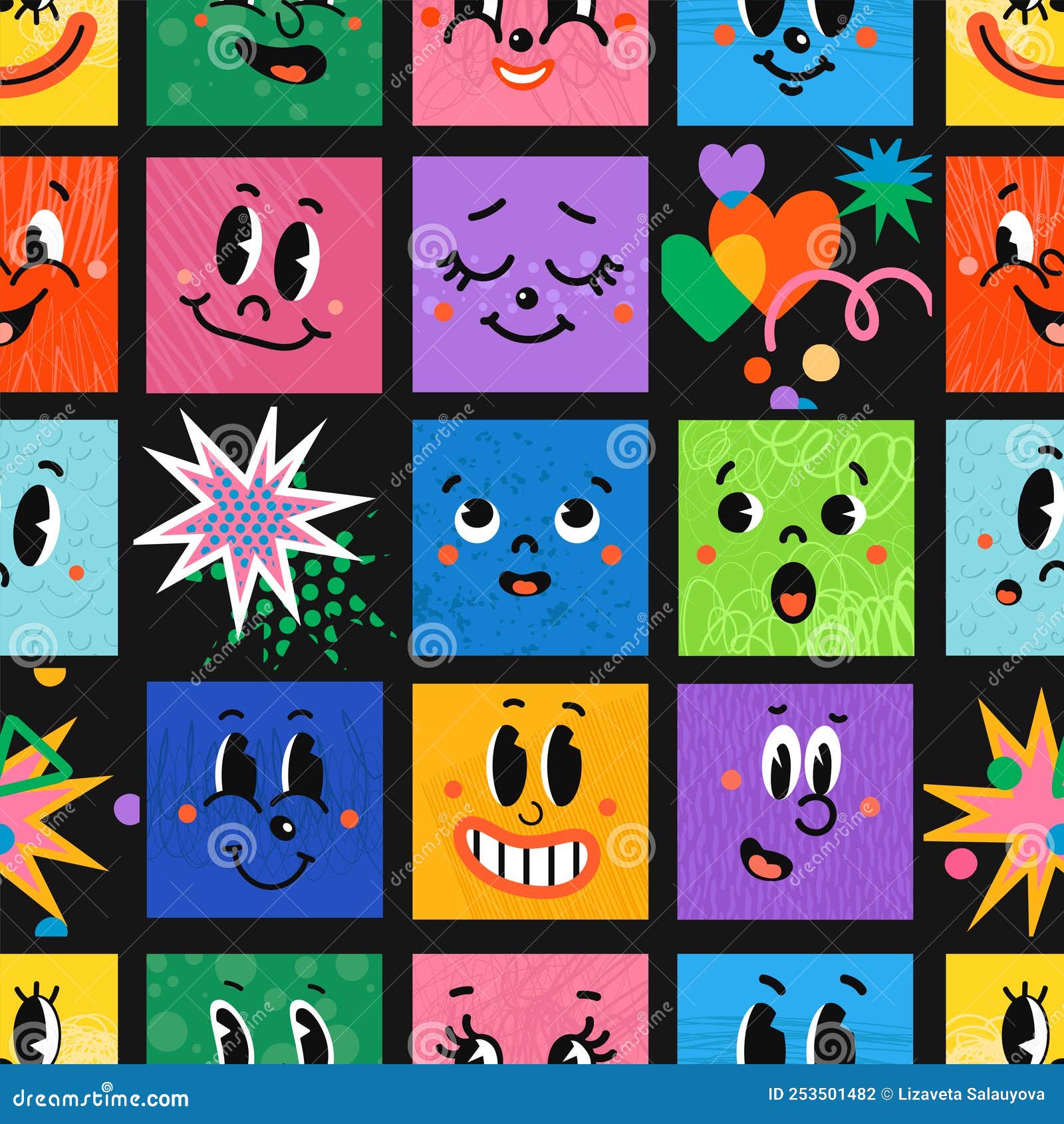 Seamless Pattern with Illustrations of Different Emotion Face Stock ...