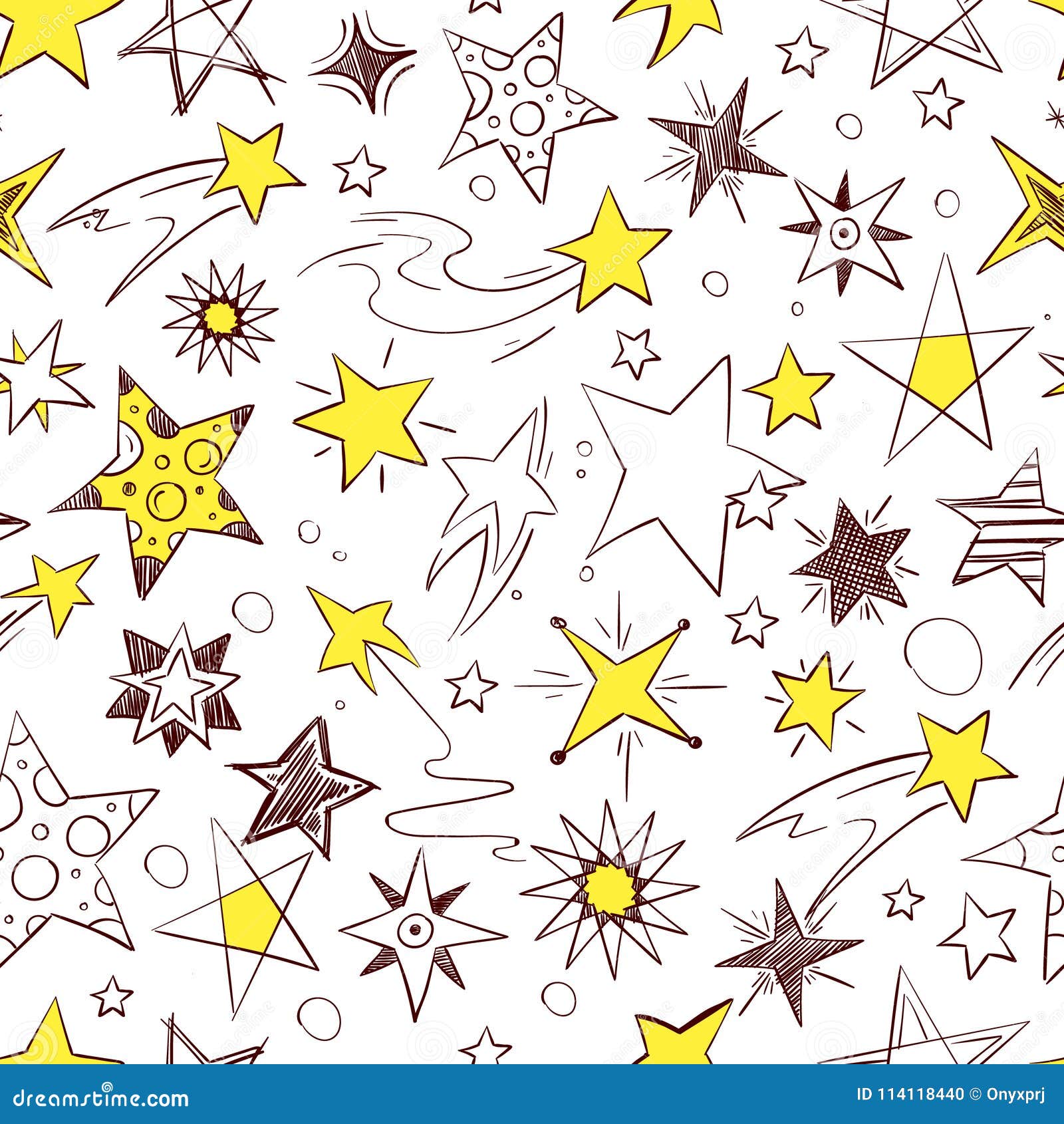 Seamless Pattern with Illustrations of Hand Drawn Stars Stock Vector ...