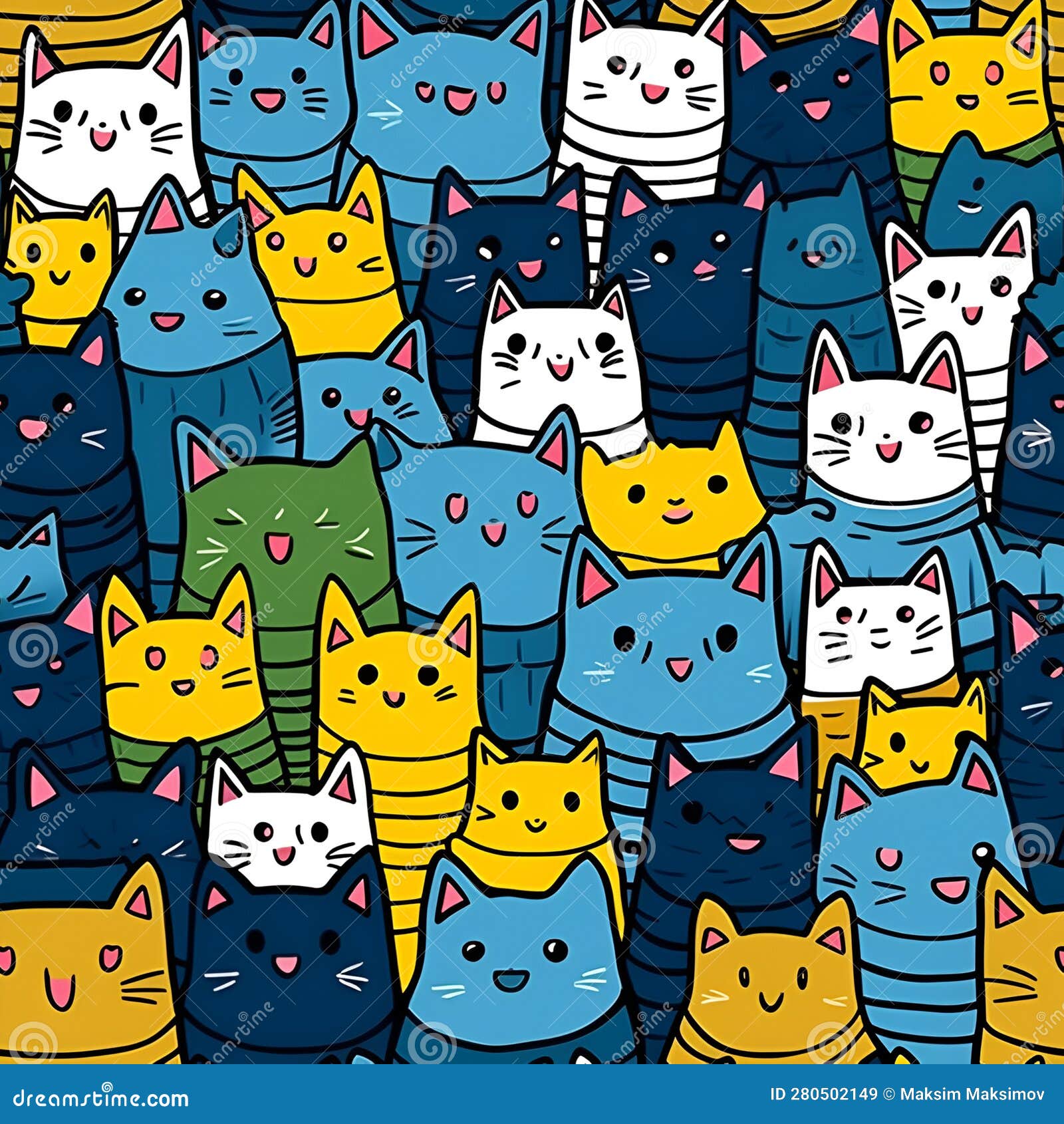 A Seamless Pattern with the Image of Bright Cartoon Cats on a ...