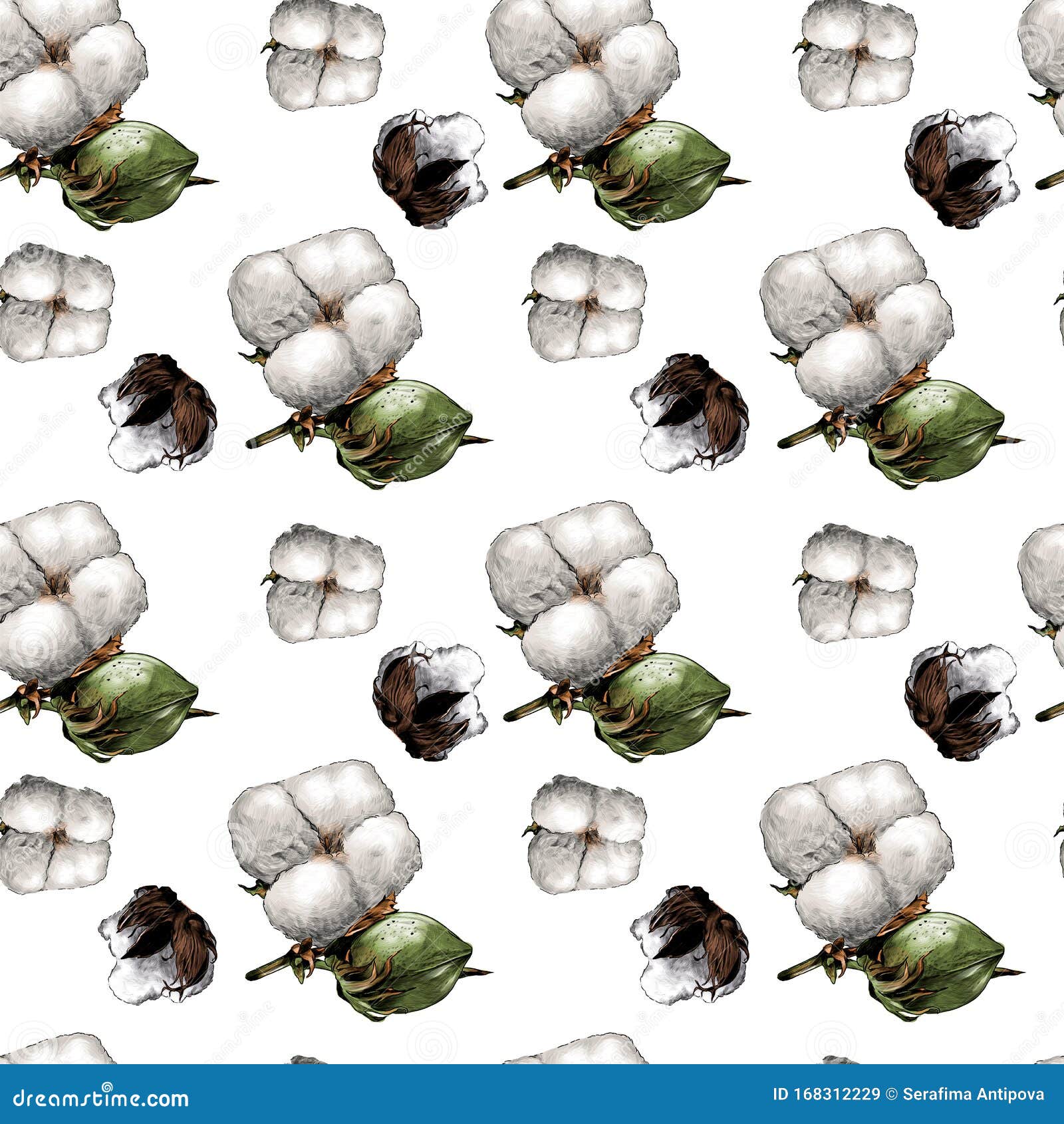 Seamless Pattern with the Image of a Cotton Plant Stock Vector ...