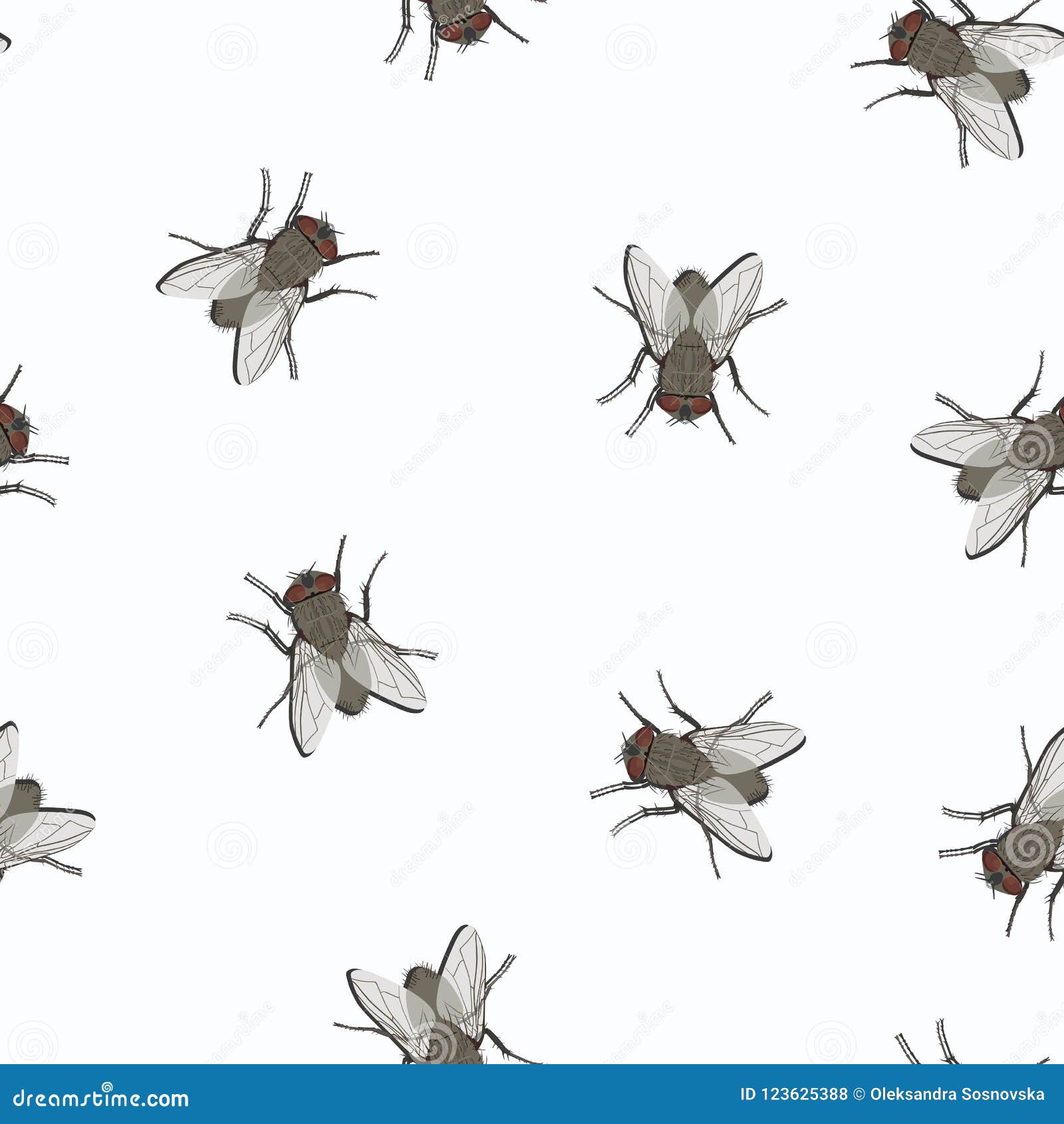 Seamless Pattern with Image of Flies. Vector Illustration Stock Vector ...