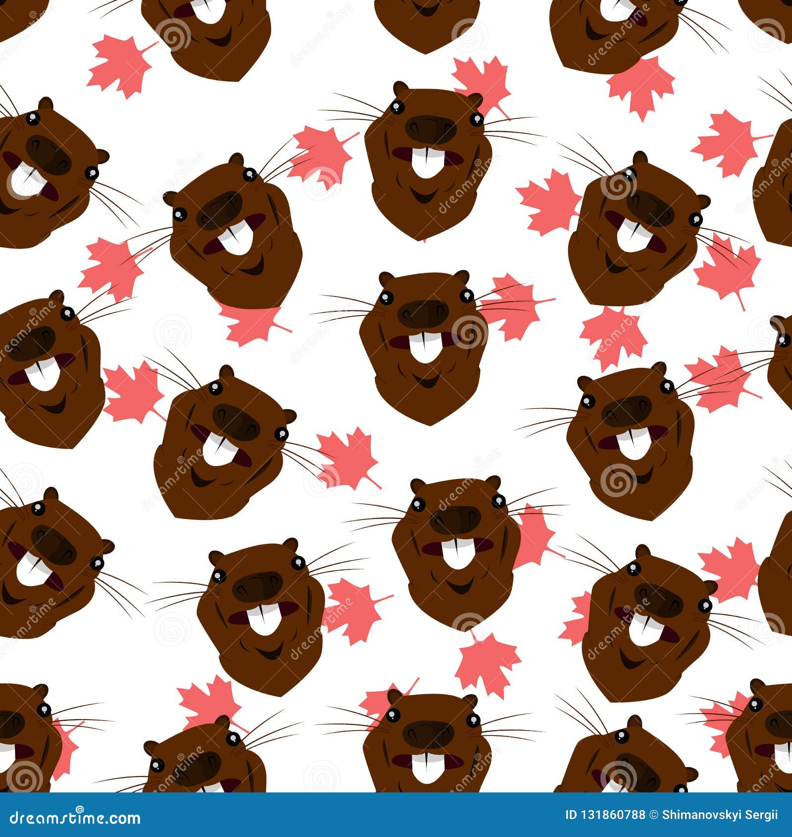 Seamless Pattern with the Image of the Head of a Beaver on the ...