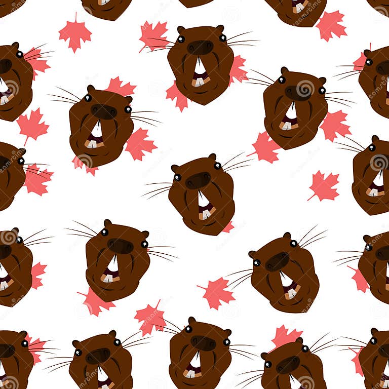 Seamless Pattern with the Image of the Head of a Beaver on the ...