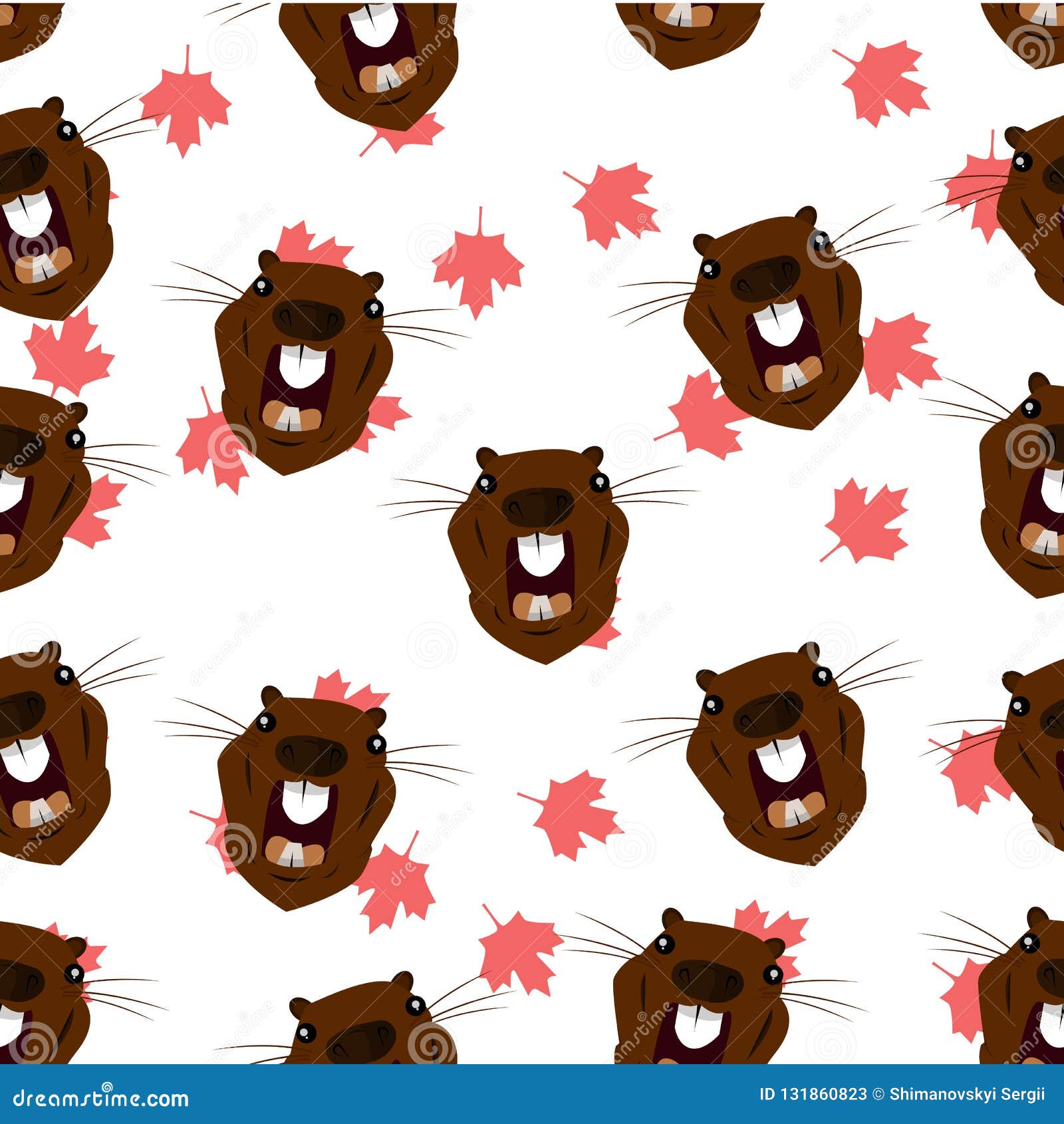 Seamless Pattern with the Image of the Head of a Beaver on the ...