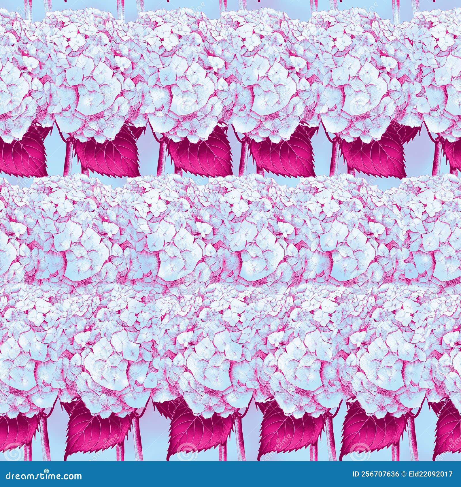 Seamless Pattern with Image of a Hydrangea Flowers and Leaves Stock ...