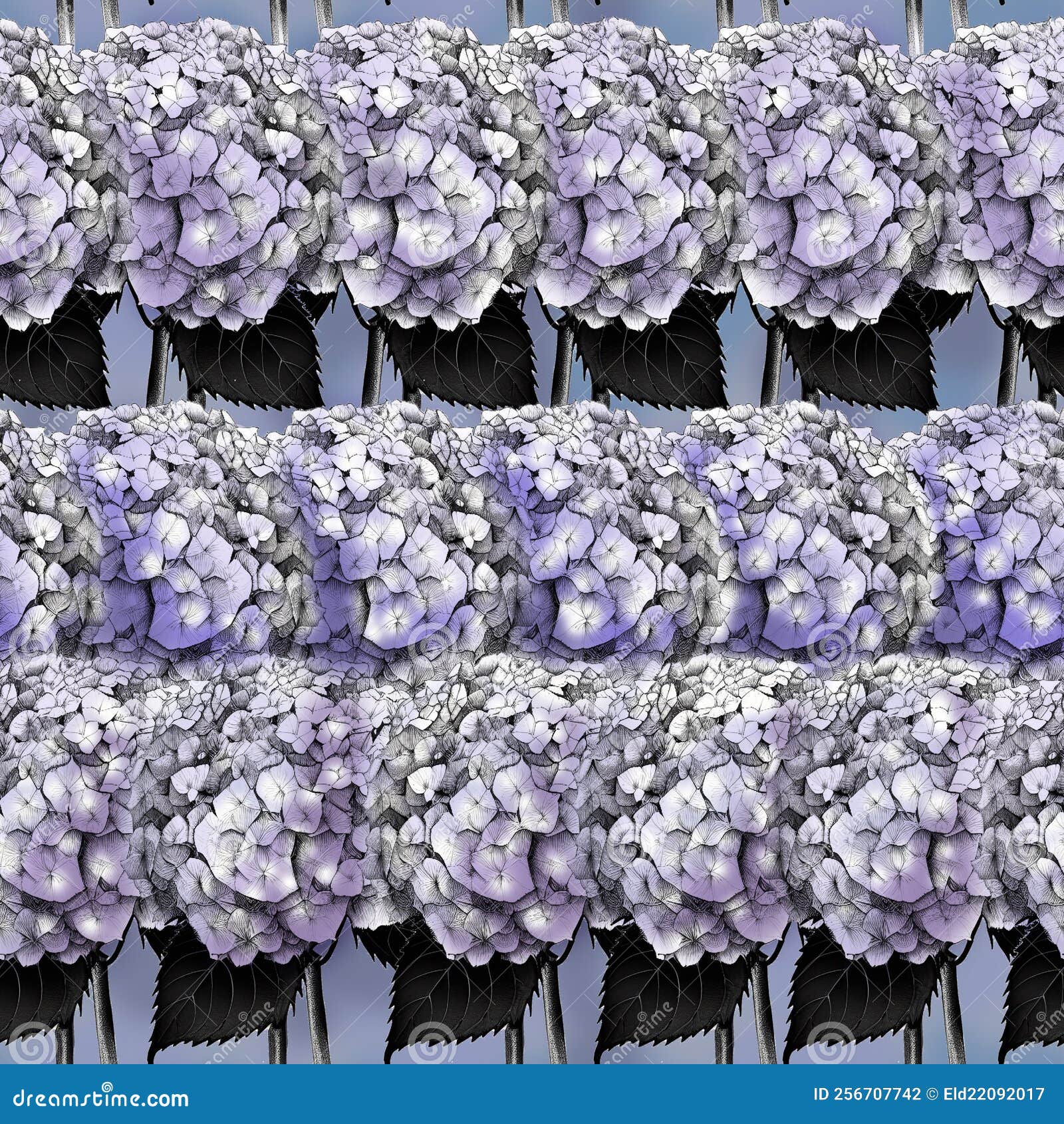 Seamless Pattern with Image of a Hydrangea Flowers and Leaves Stock ...