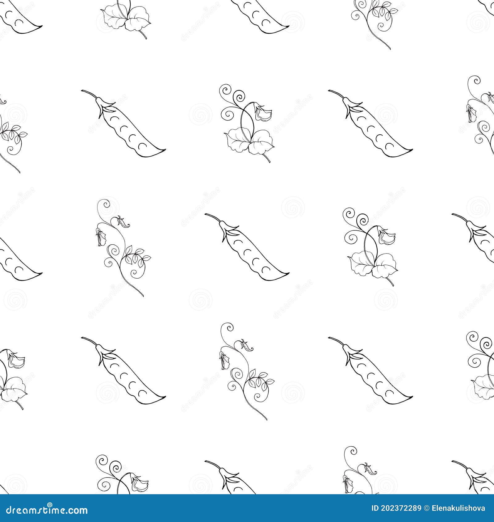 Seamless Pattern with the Image of Pea Pods and Branches with Flowers ...