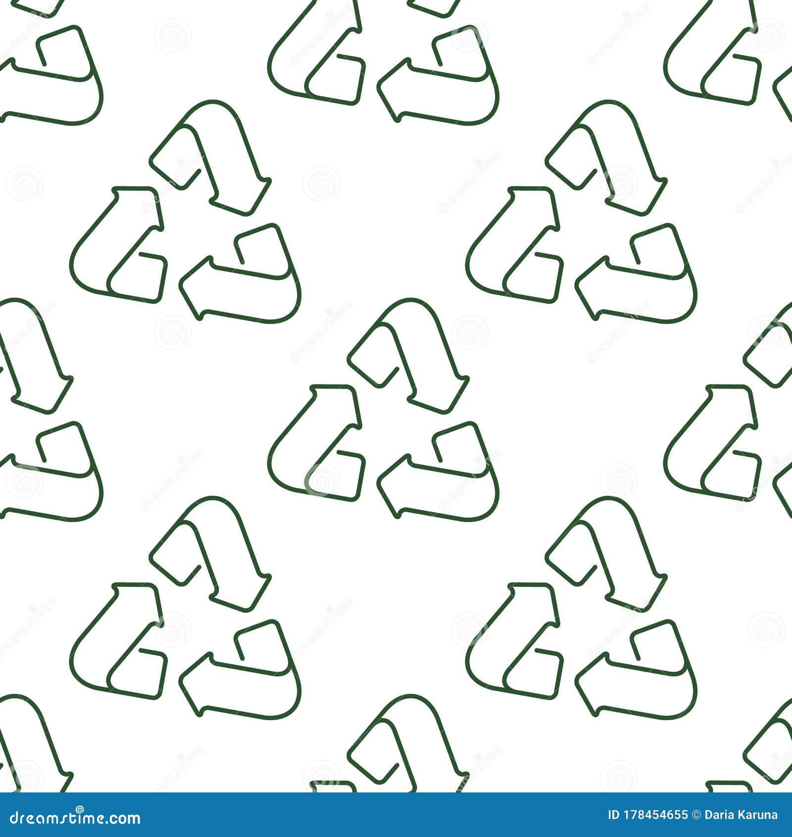 Seamless Pattern with the Image of a Recycling Symbol in Outline Style ...