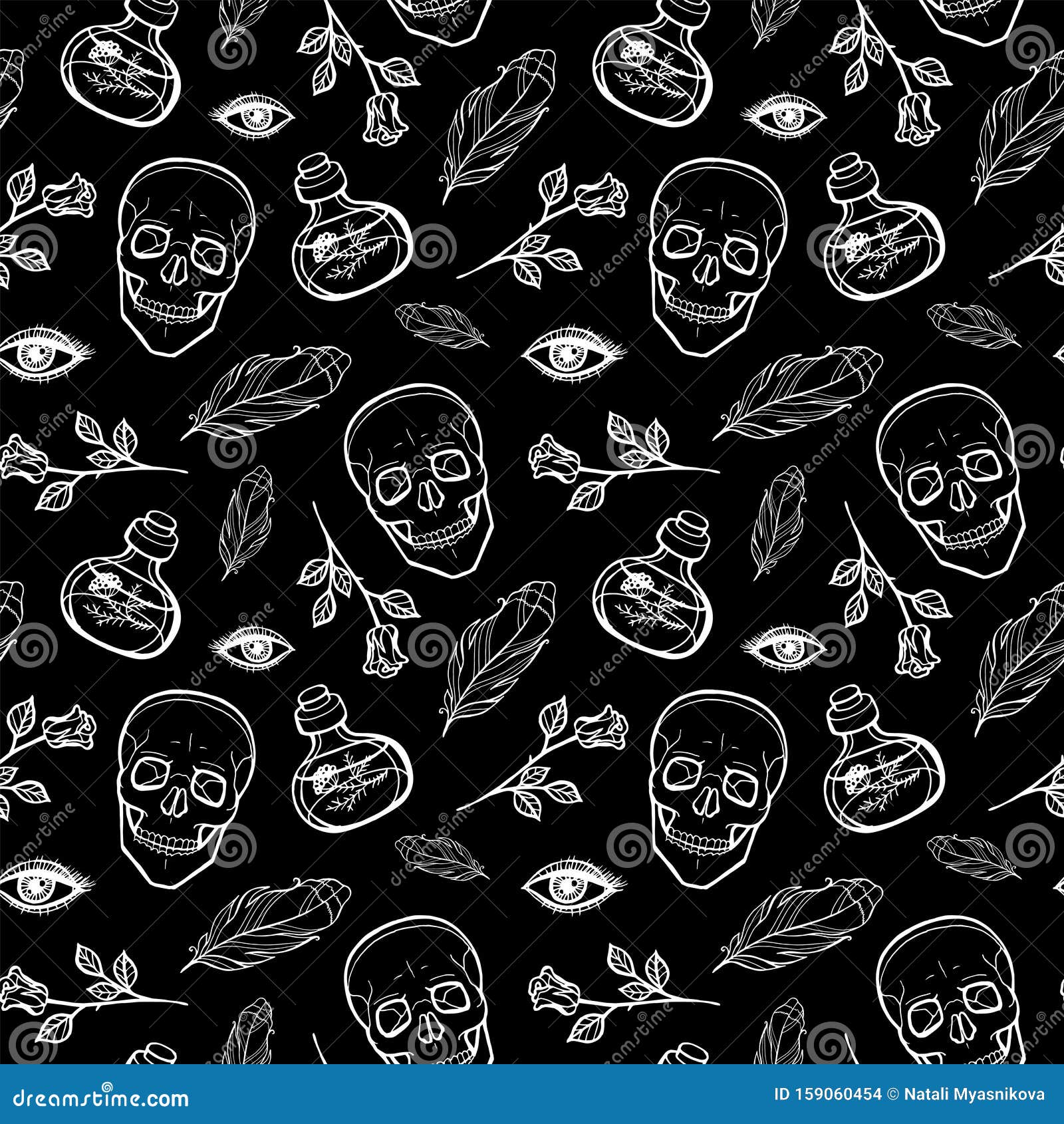 Seamless Pattern with Image a Skull. Vector Illustration. Stock Vector ...