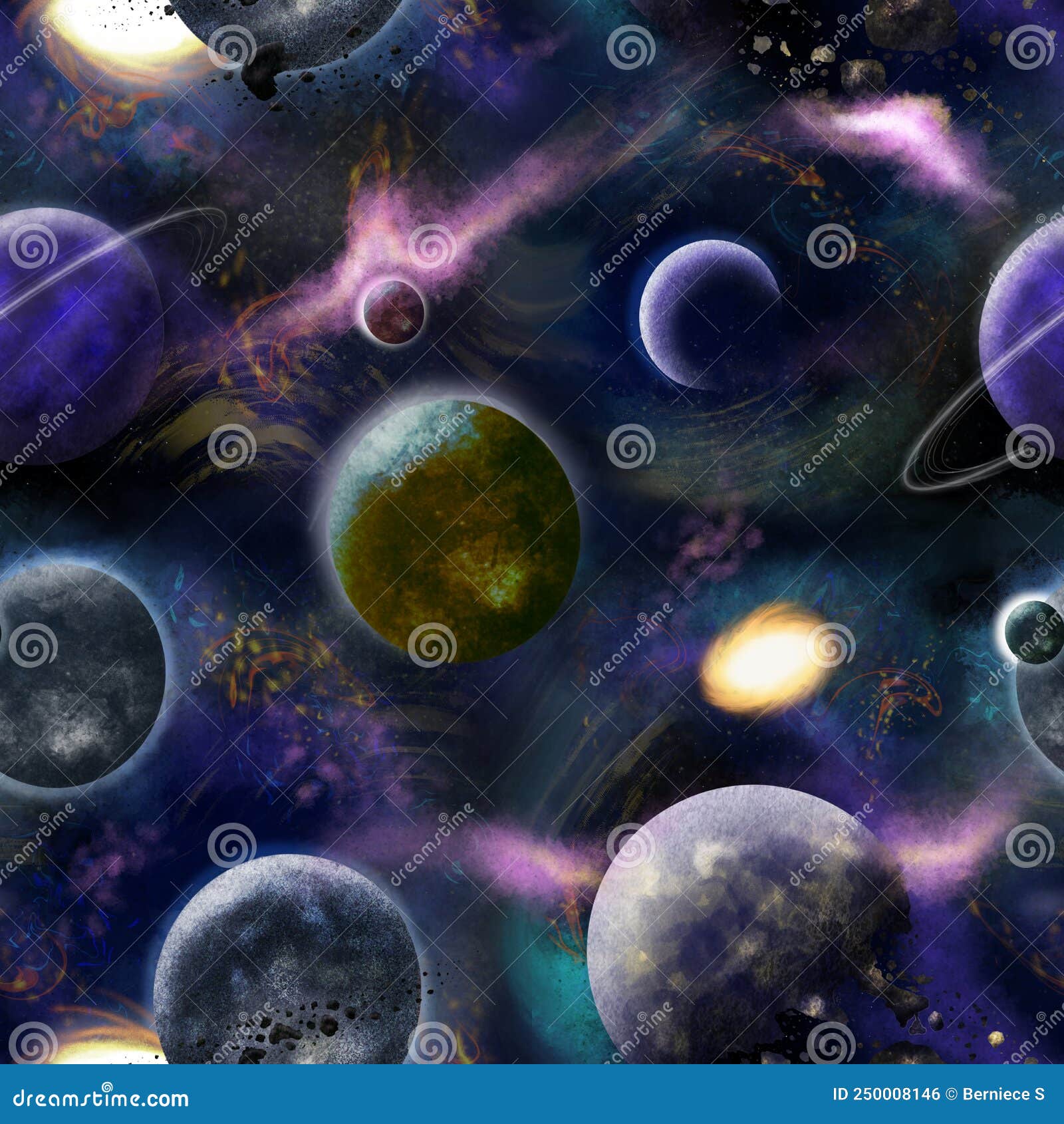 Seamless Pattern with the Image of Space, Planets, Stars, Nebulae ...