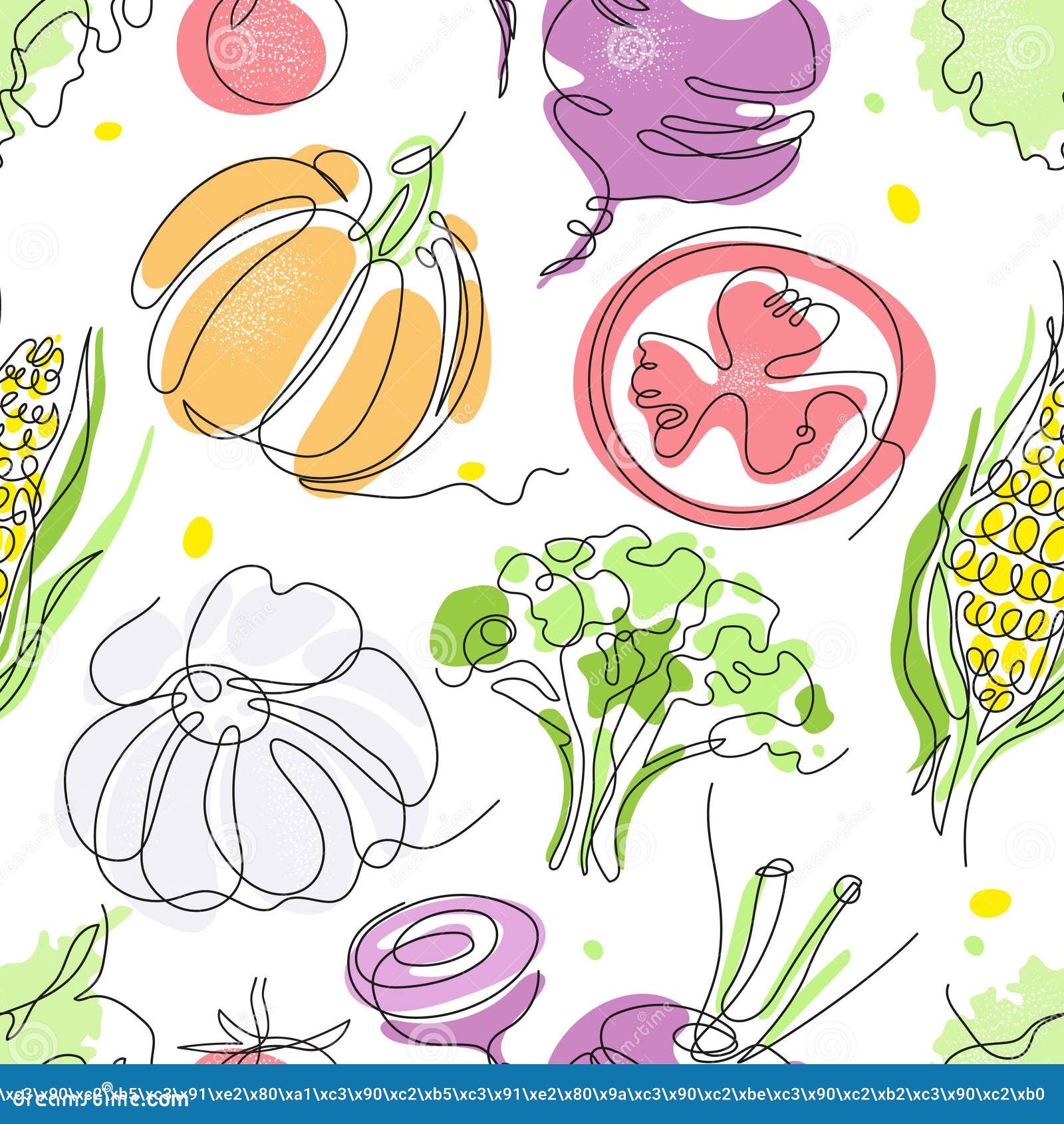 Seamless Pattern with the Image of Vegetables. Single Line Drawing ...