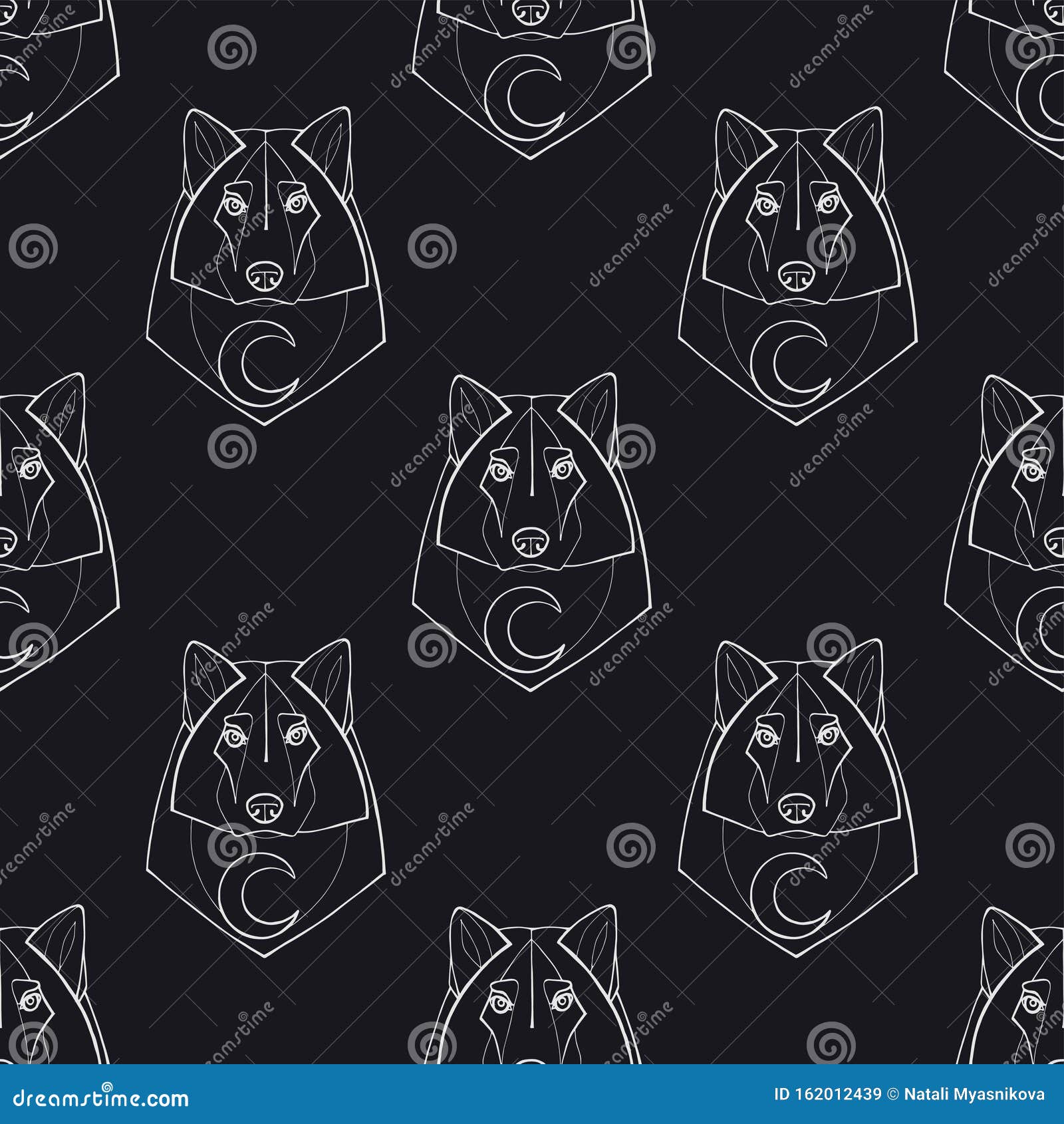 Seamless Pattern with the Image Wolf Portrait. Vector Illustration ...