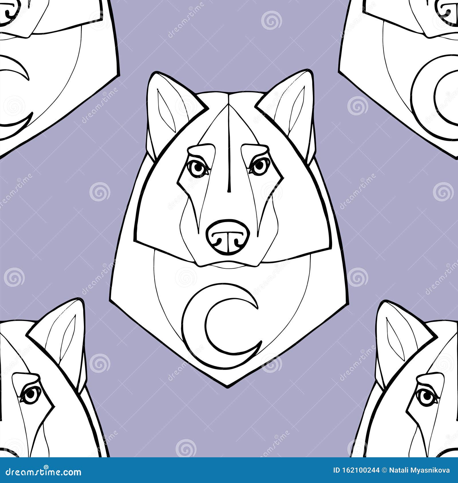 Seamless Pattern with the Image Wolf Portrait. Vector Illustration ...