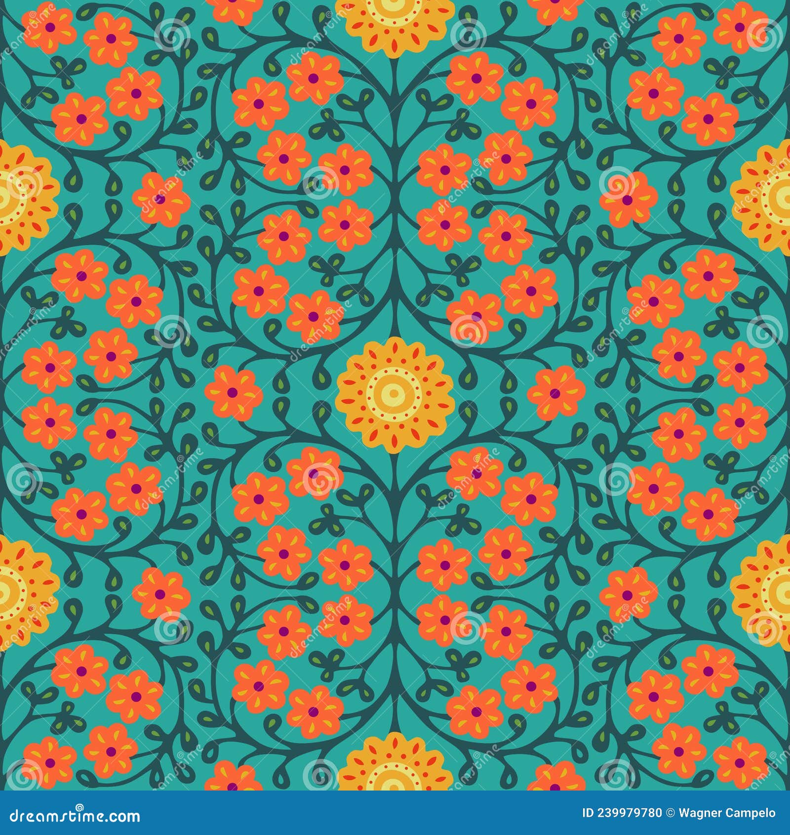 Seamless Pattern with Indian Ethnic Flowers Stock Illustration ...
