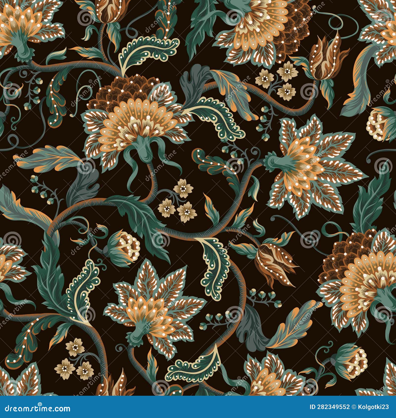 Seamless Pattern with Indian Floral Ornament. Vector. Stock Vector ...