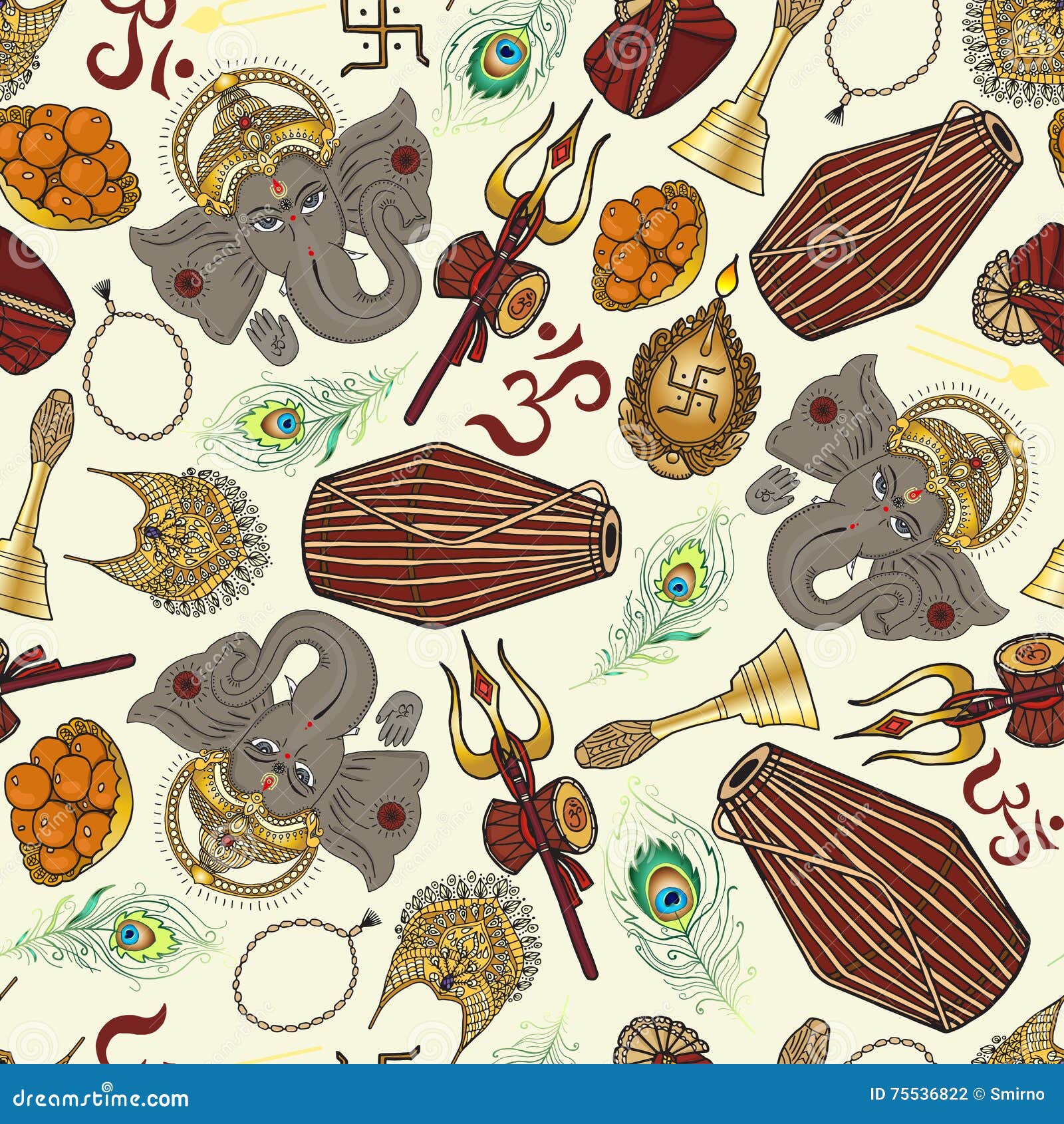 Seamless Pattern with Indian Motifs Stock Vector - Illustration of ...