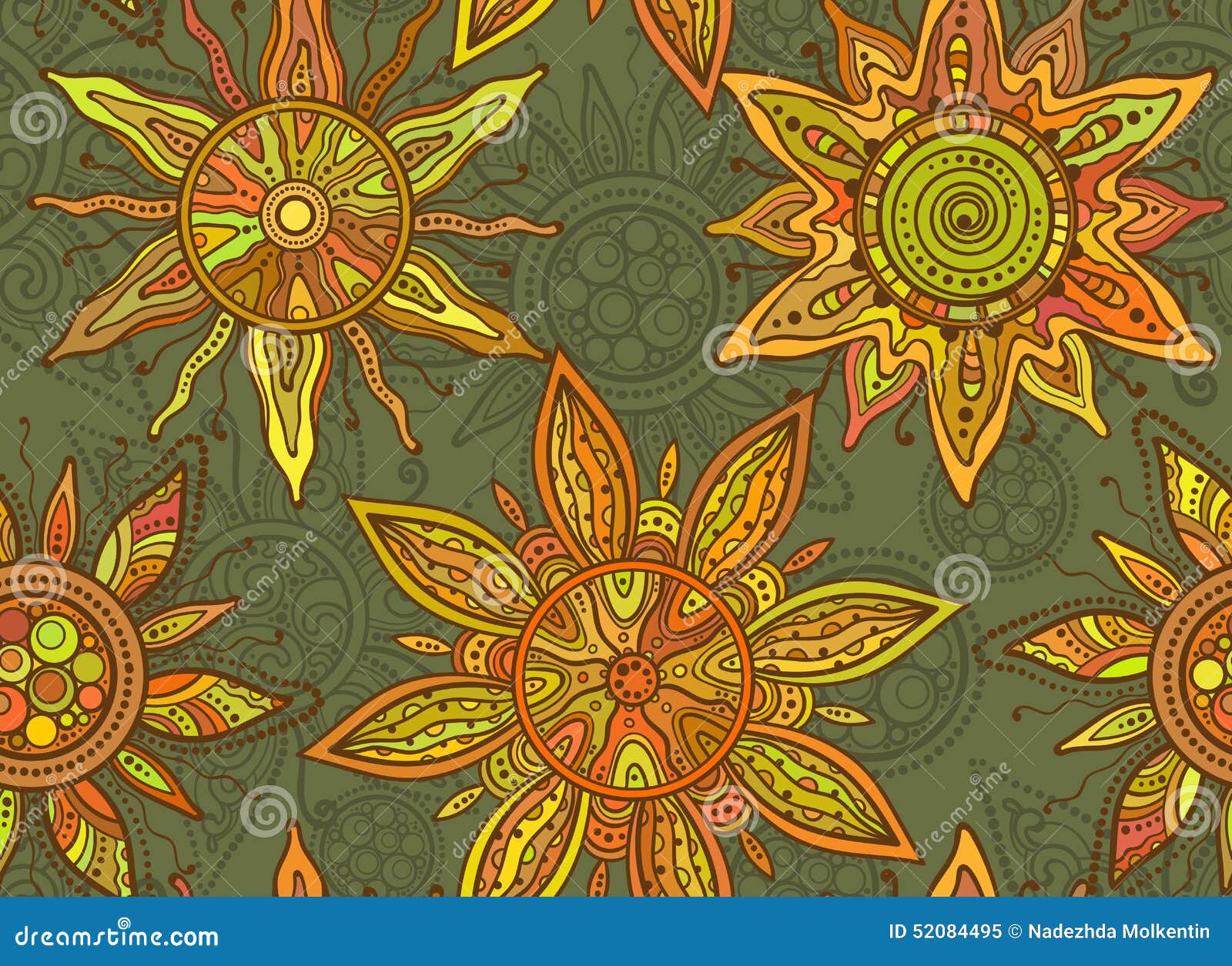 Seamless Pattern with Indian Ornament of the Suns Stock Illustration ...