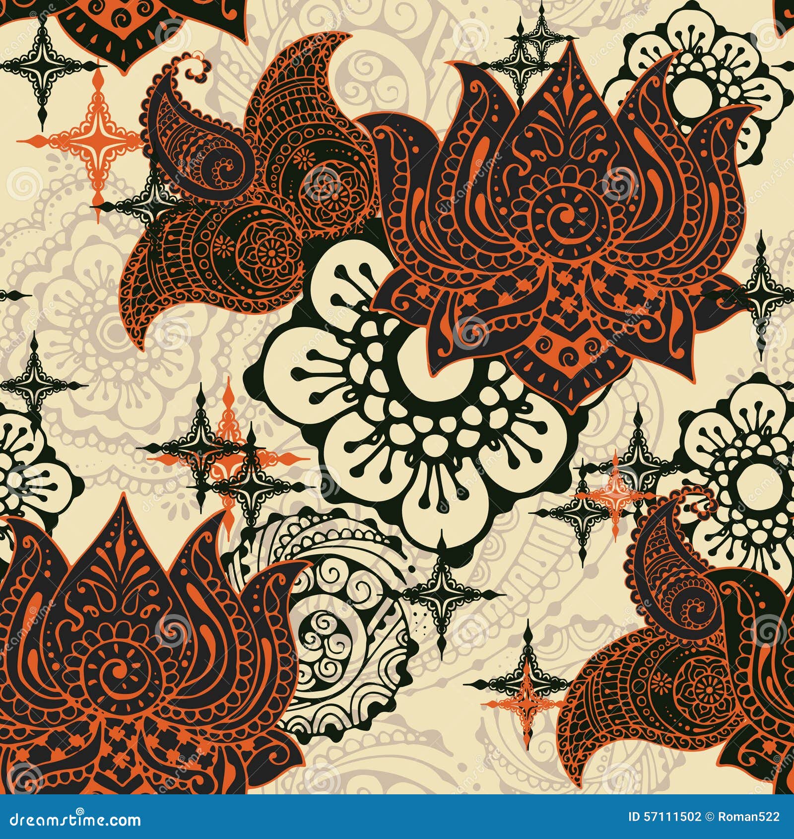 Seamless Pattern With Indian Patterns Stock Vector - Image: 57111502