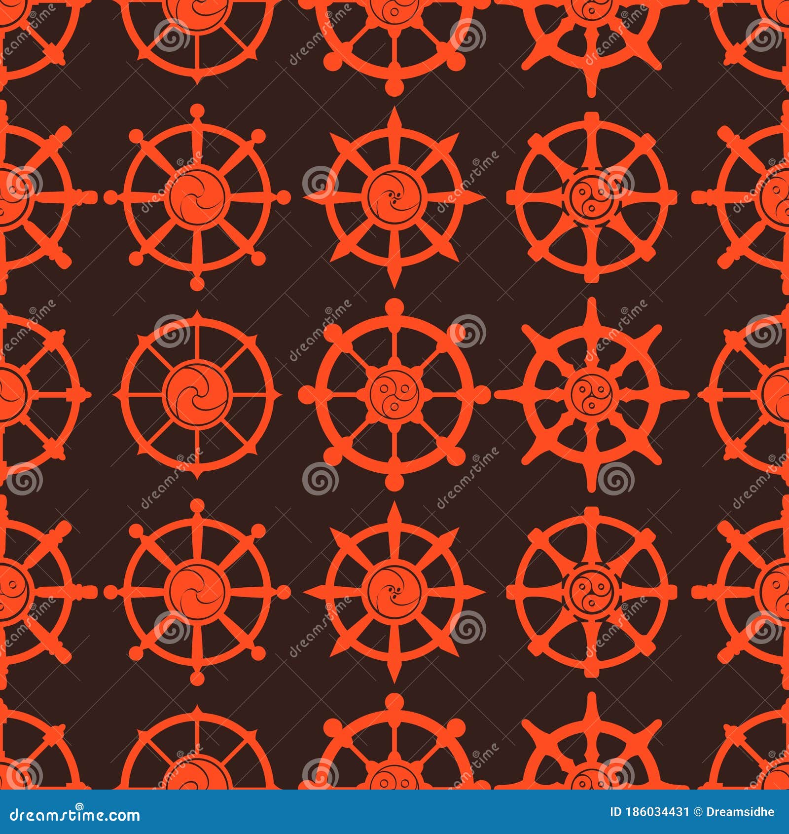 Seamless Pattern with Indian Religion Symbol Dharmachakra Stock Vector ...