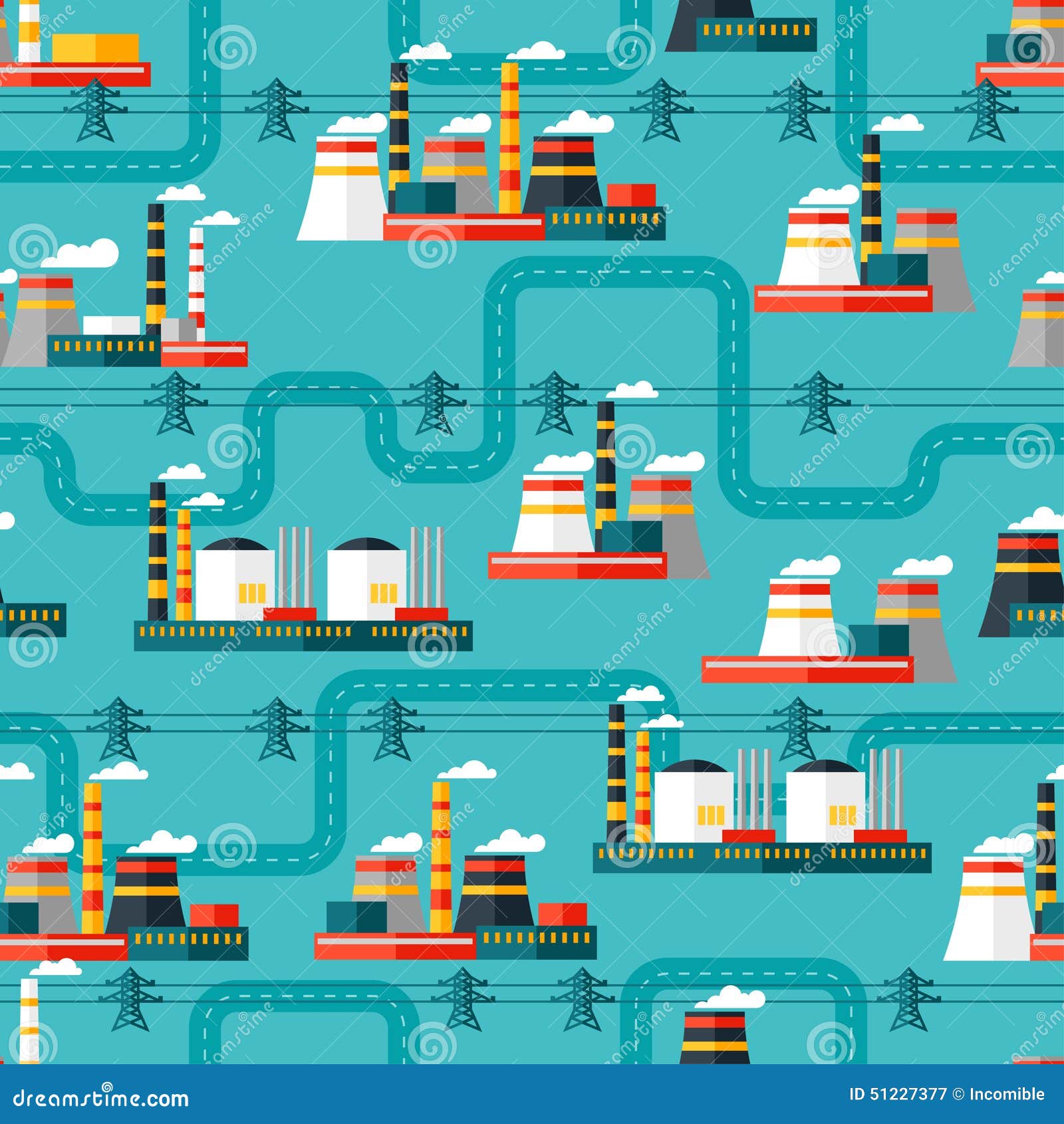 Seamless Pattern of Industrial Power Plants in Stock Vector ...