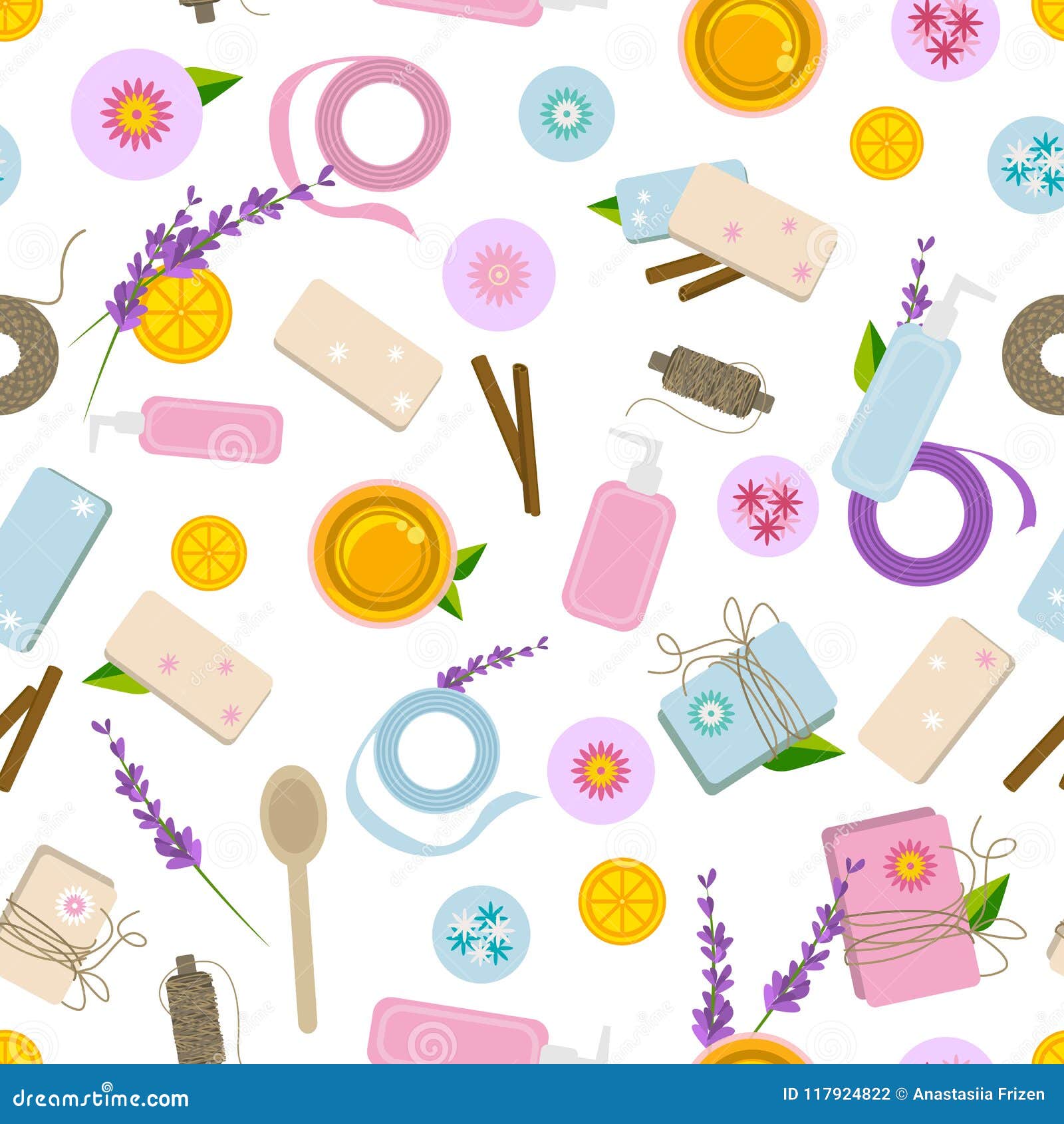 Seamless Pattern with Ingredients and Tools for Handmade Soap Stock ...