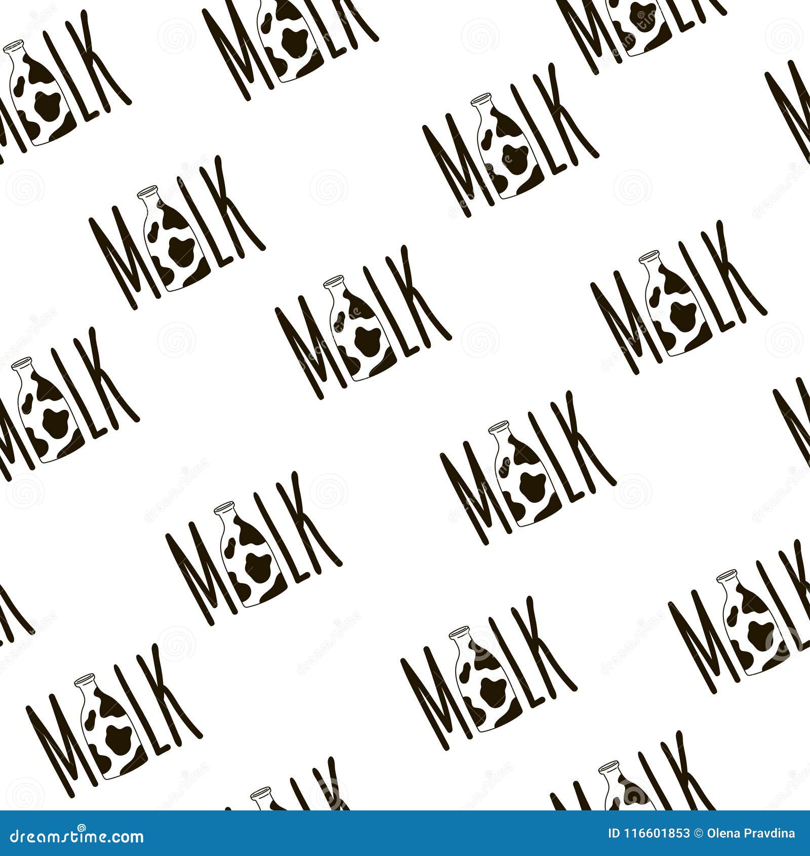 Seamless Pattern with Inscriptions Milk. Vector Template for Wrapping ...