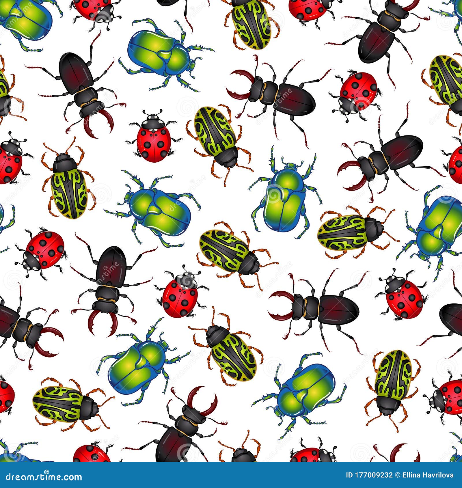 Seamless Pattern Insect Beetles Stock Vector - Illustration of textile ...