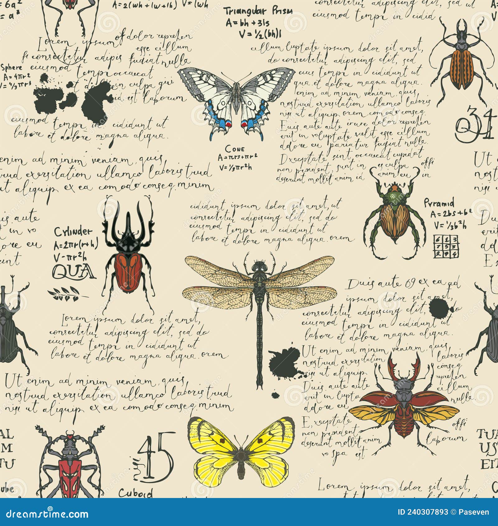 Seamless Pattern with Insects and Lorem Ipsum Stock Vector ...