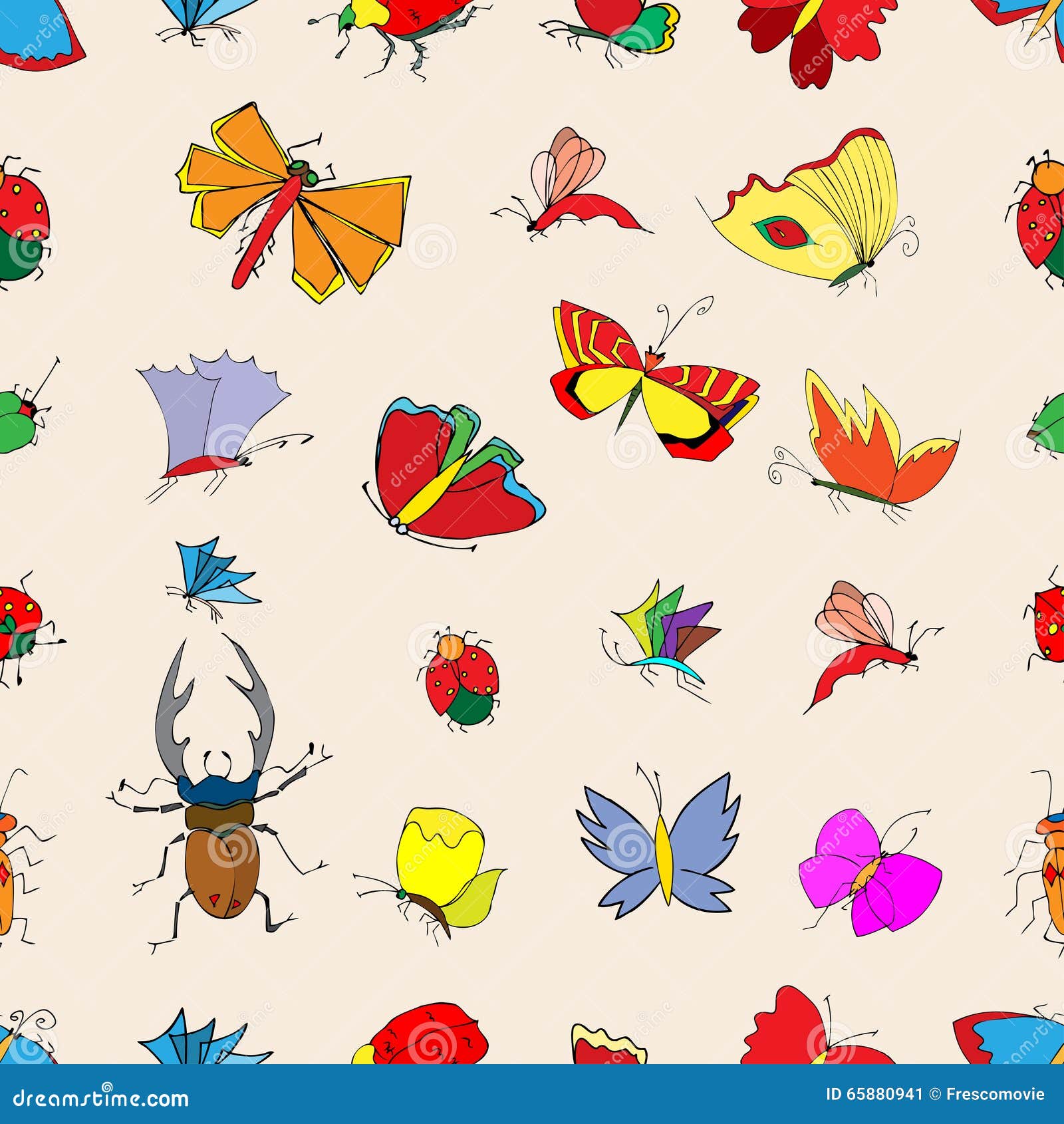 Seamless Pattern with Insects Stock Vector - Illustration of floral ...