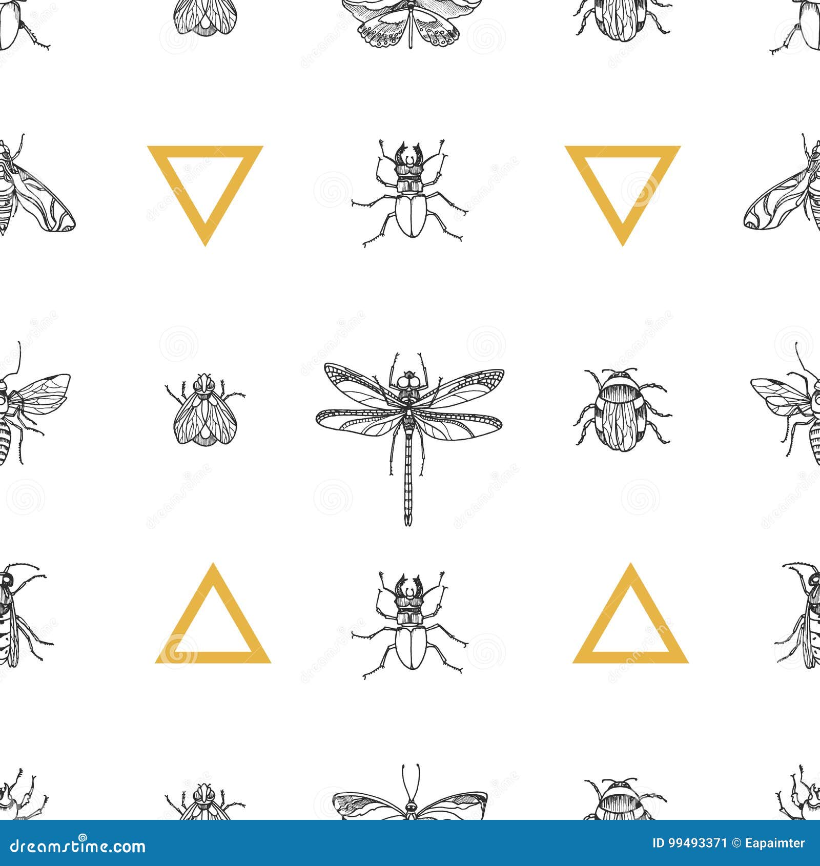 Seamless Pattern of Insects on White Background. Vector Sketch Stock ...