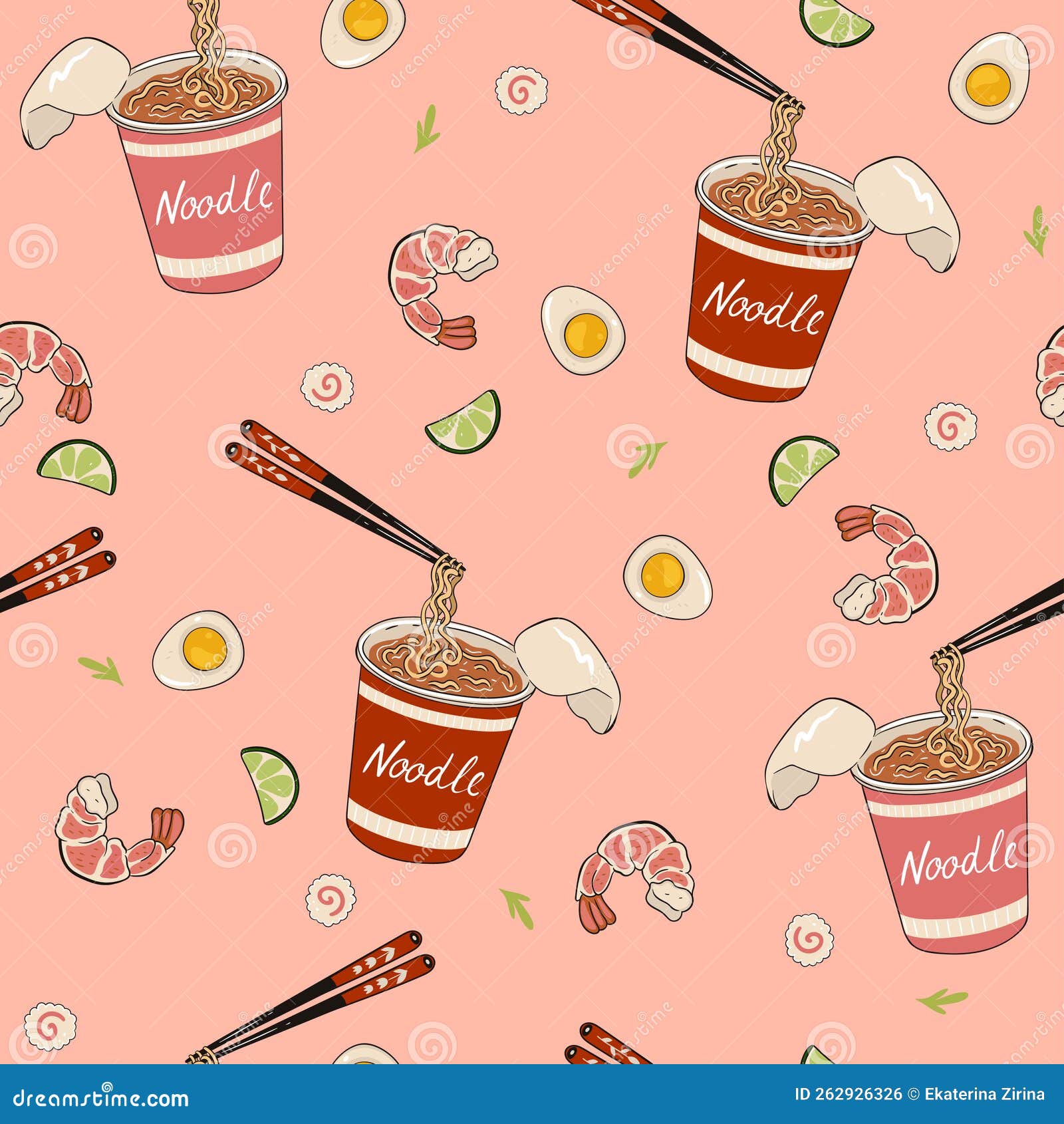 Seamless Pattern with Instant Noodles. Vector Graphics Stock Vector ...