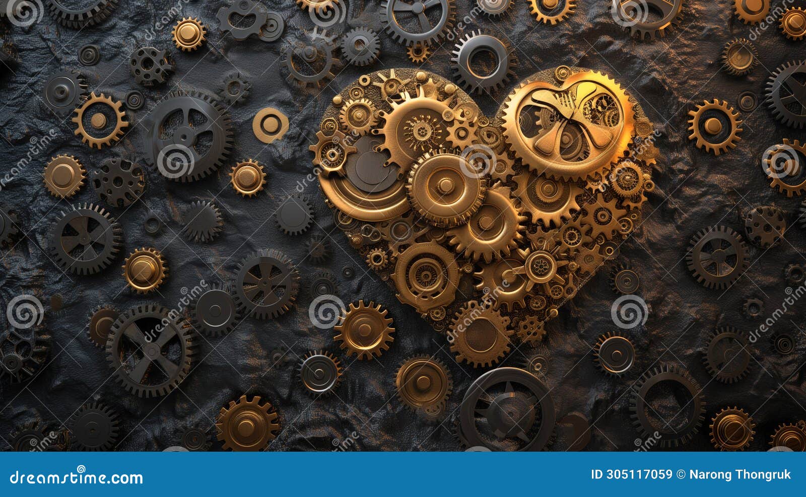 A Seamless Pattern of Interlocking Golden Gears Forming a Heart Shape ...
