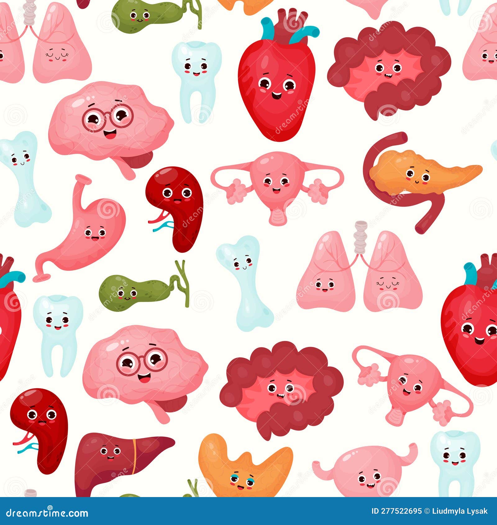 Seamless Pattern with Internal Organs. Cute Cartoon Human Organs ...