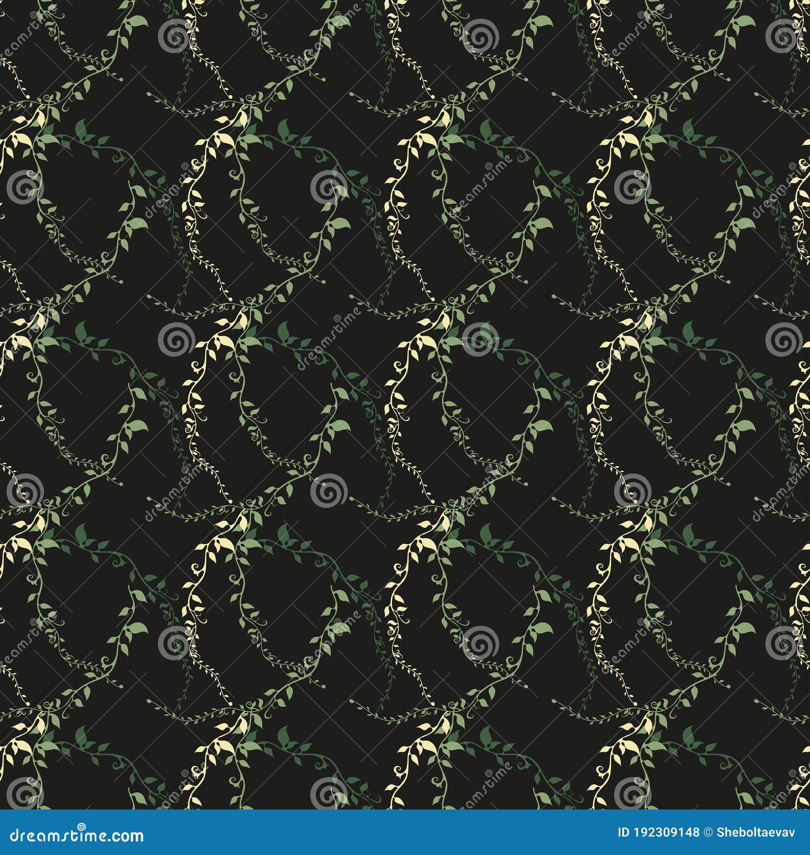 Seamless Pattern of Intertwining Twigs with Stems with Leaves, Grass ...