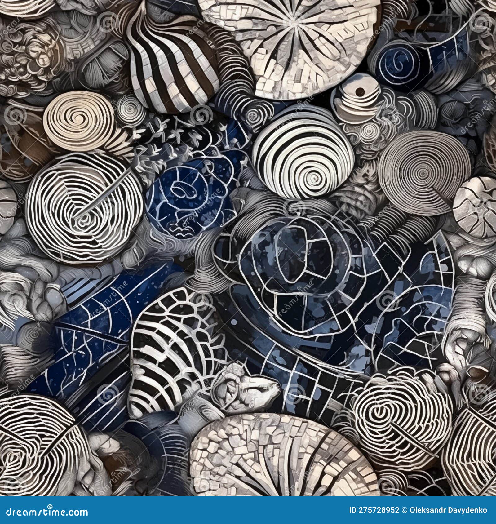 Seamless Pattern with Intricate Organic Texture of Silver and Blue ...