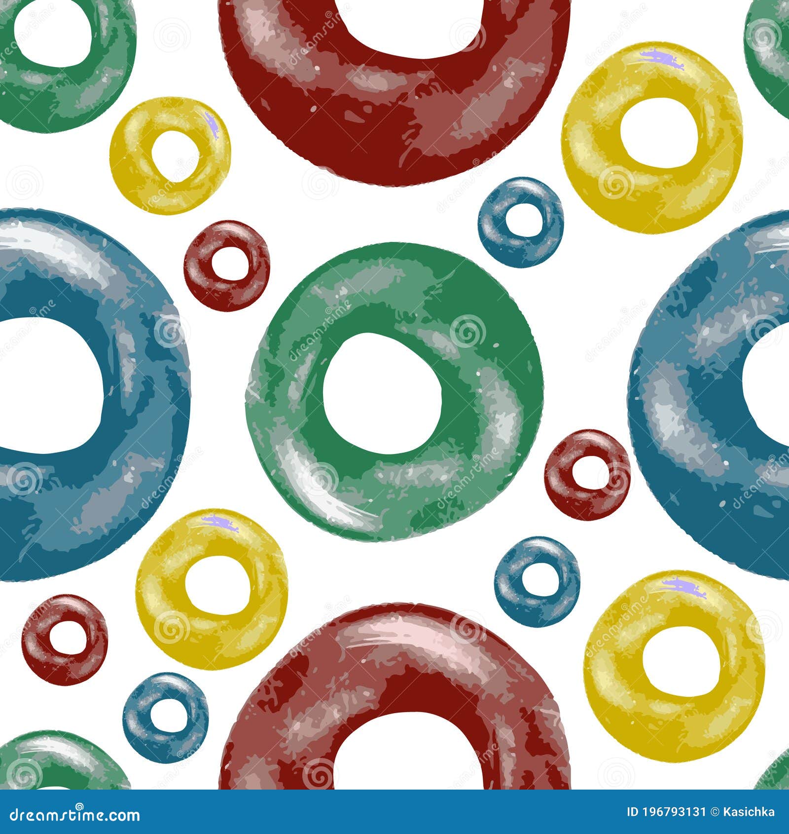 Seamless Pattern with Isolated Colourful Rings Donuts Stock Vector ...