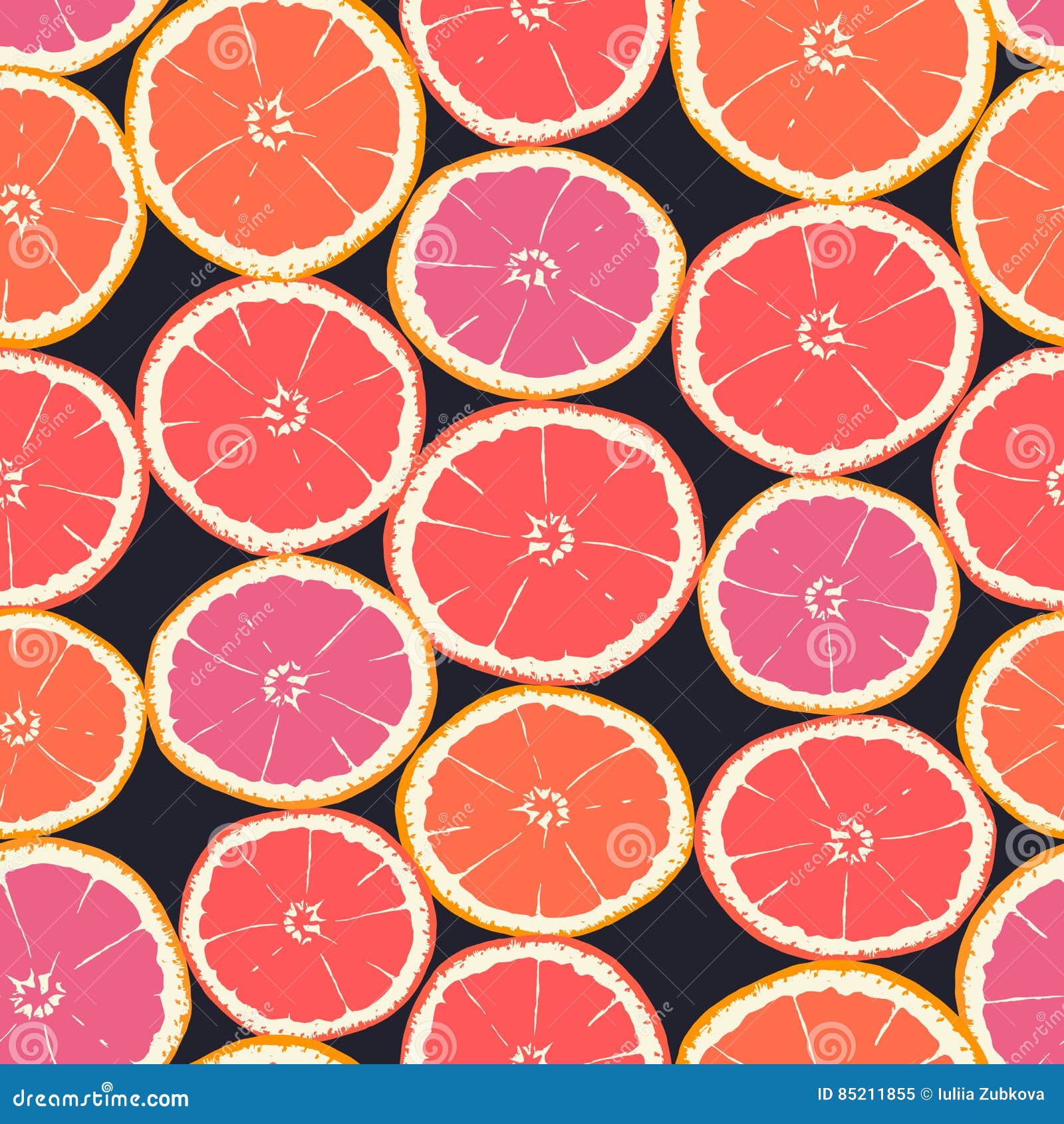 Seamless Pattern of Isolated Hand Drawn Oranges Slices on Black Stock ...