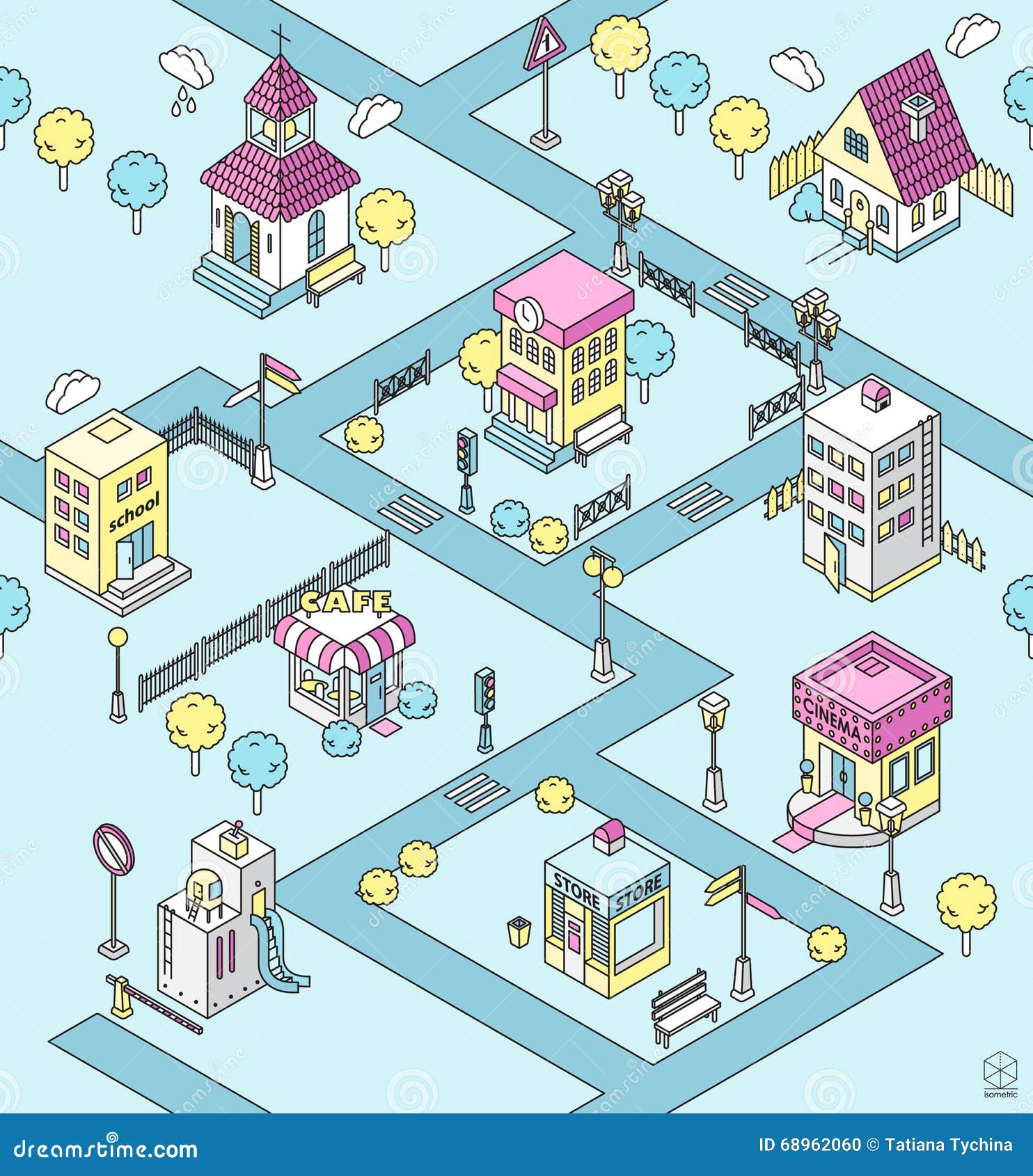 Seamless Pattern with Isometric City. Stock Vector - Illustration of ...