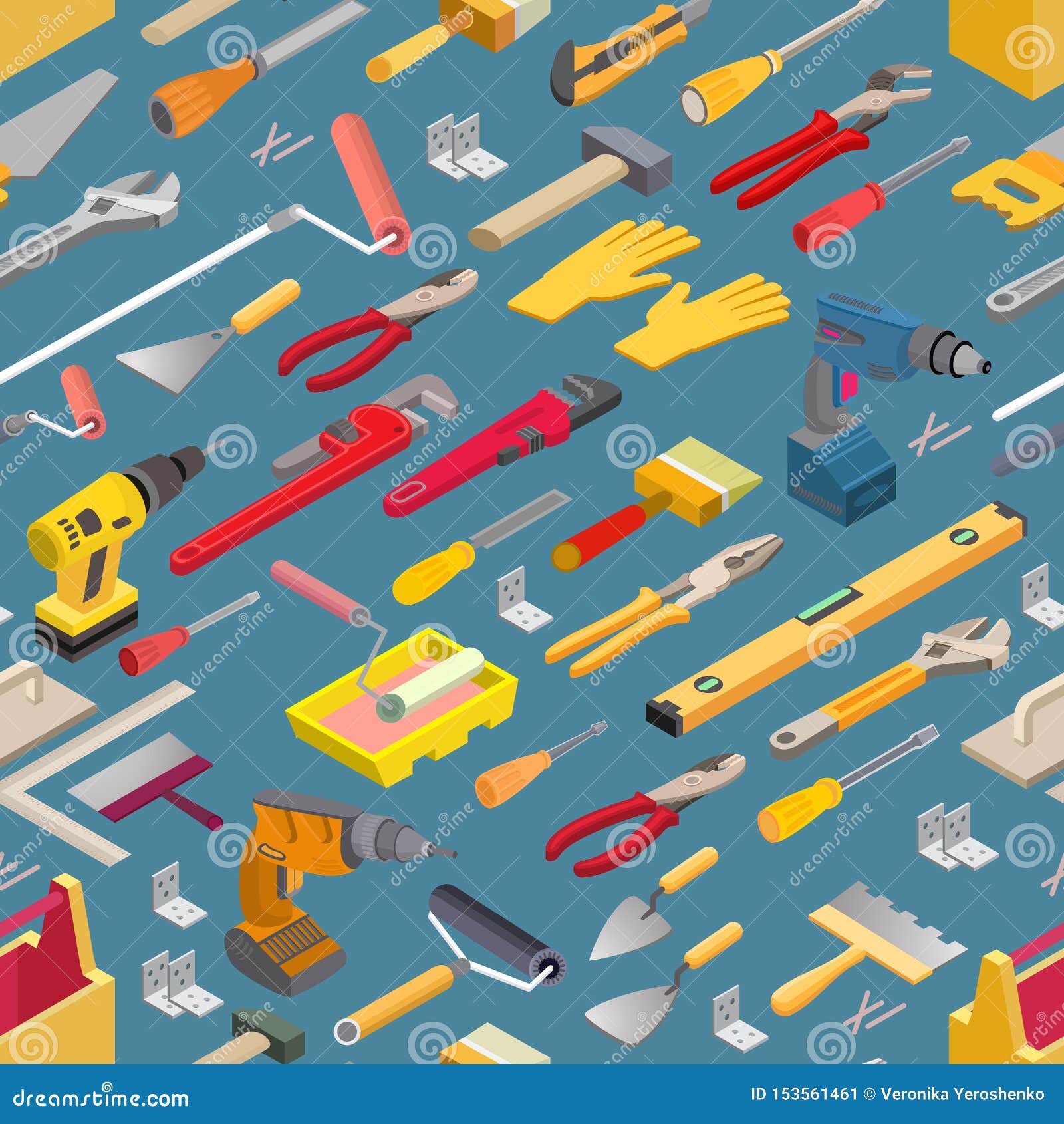 Seamless Pattern with Isometric Construction Tools. Vector Background ...