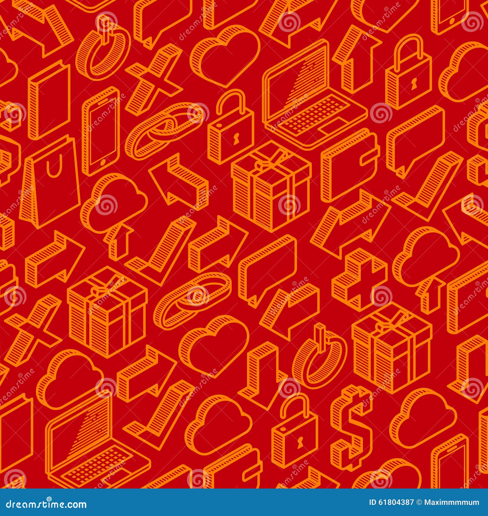 Seamless Pattern with Isometric Icons Stock Vector - Illustration of ...