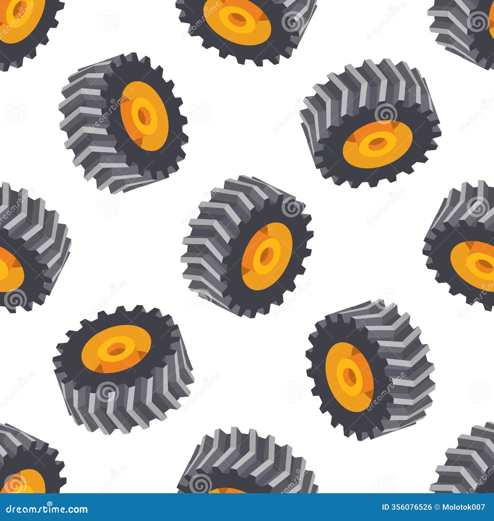 Seamless Pattern with Isometric Tractor Wheels. Objects Isolated on ...