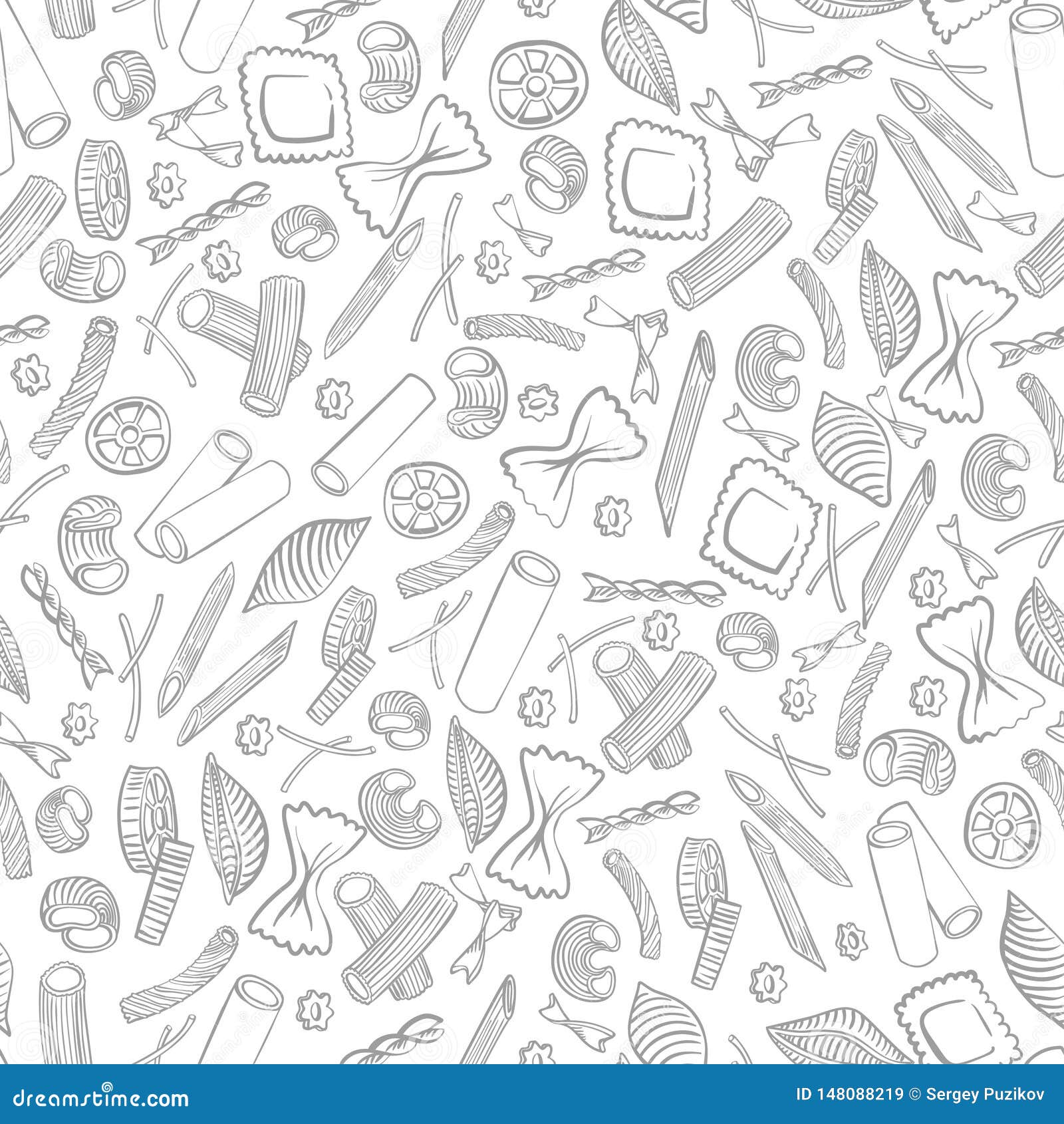 Seamless Pattern with Italian Macaroni of Different Kinds. Light ...