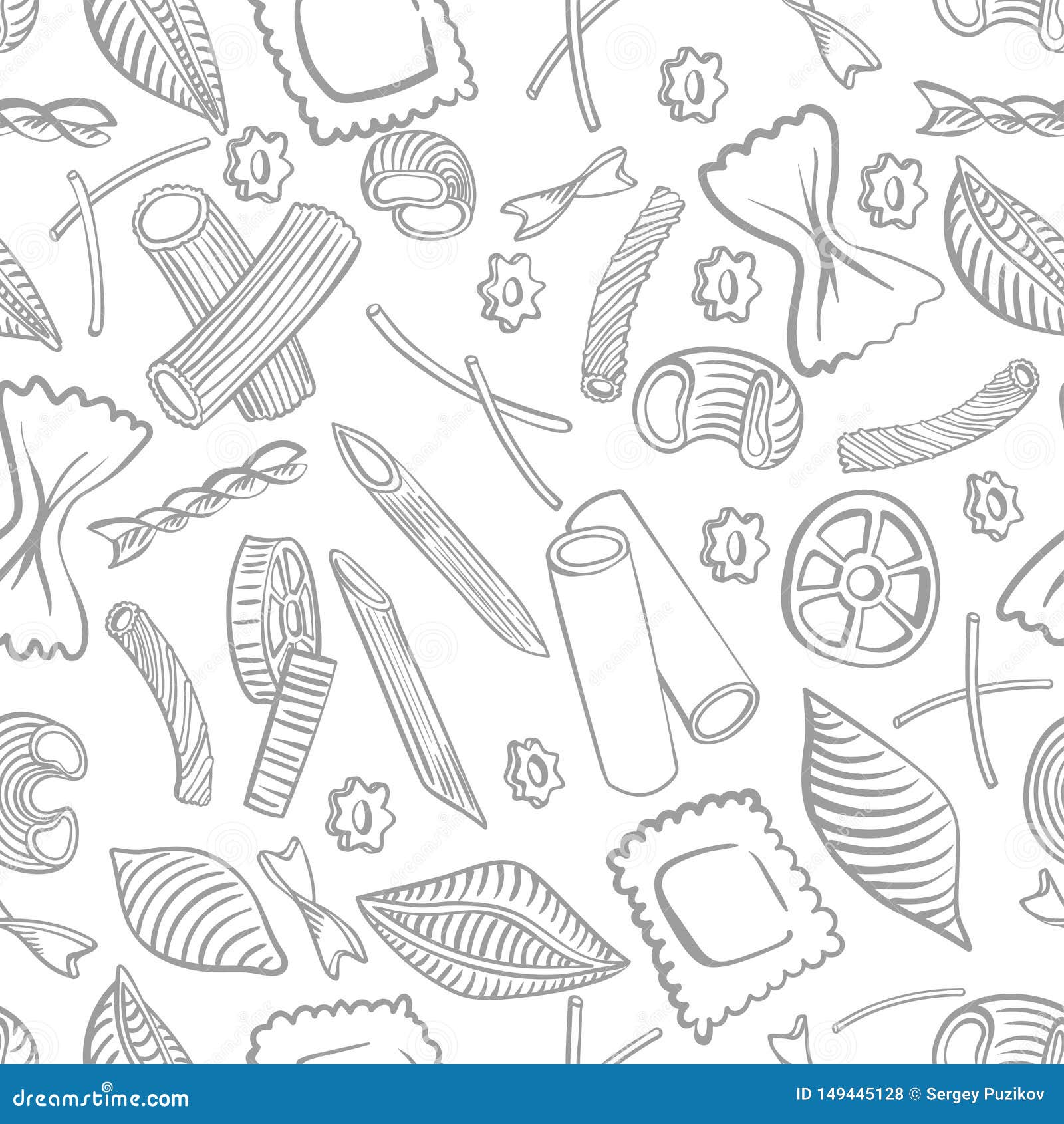 Seamless Pattern with Italian Macaroni of Different Kinds. Light ...