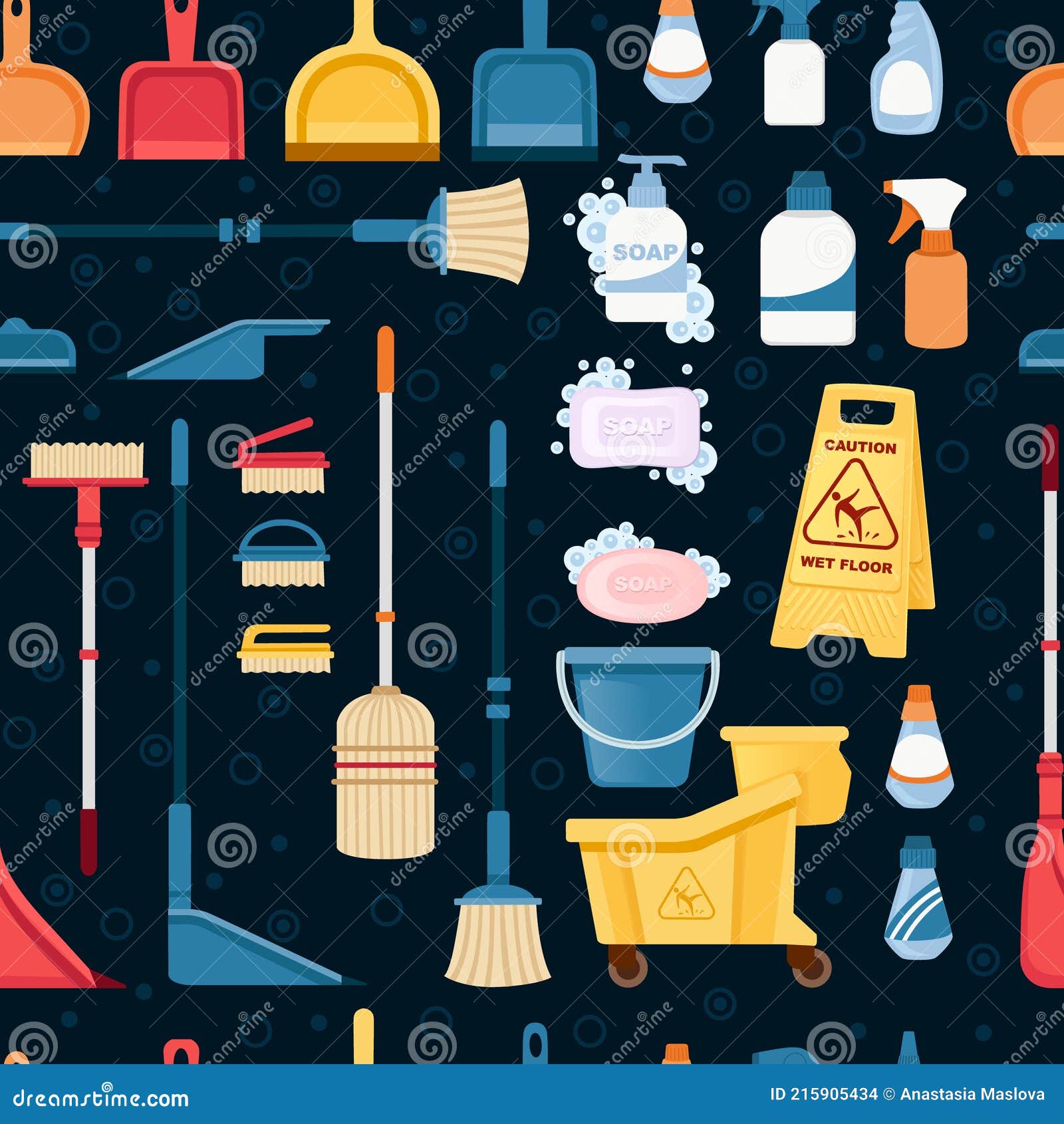 Seamless Pattern of Items for Cleaning and Cleaning Floors Disinfecting ...
