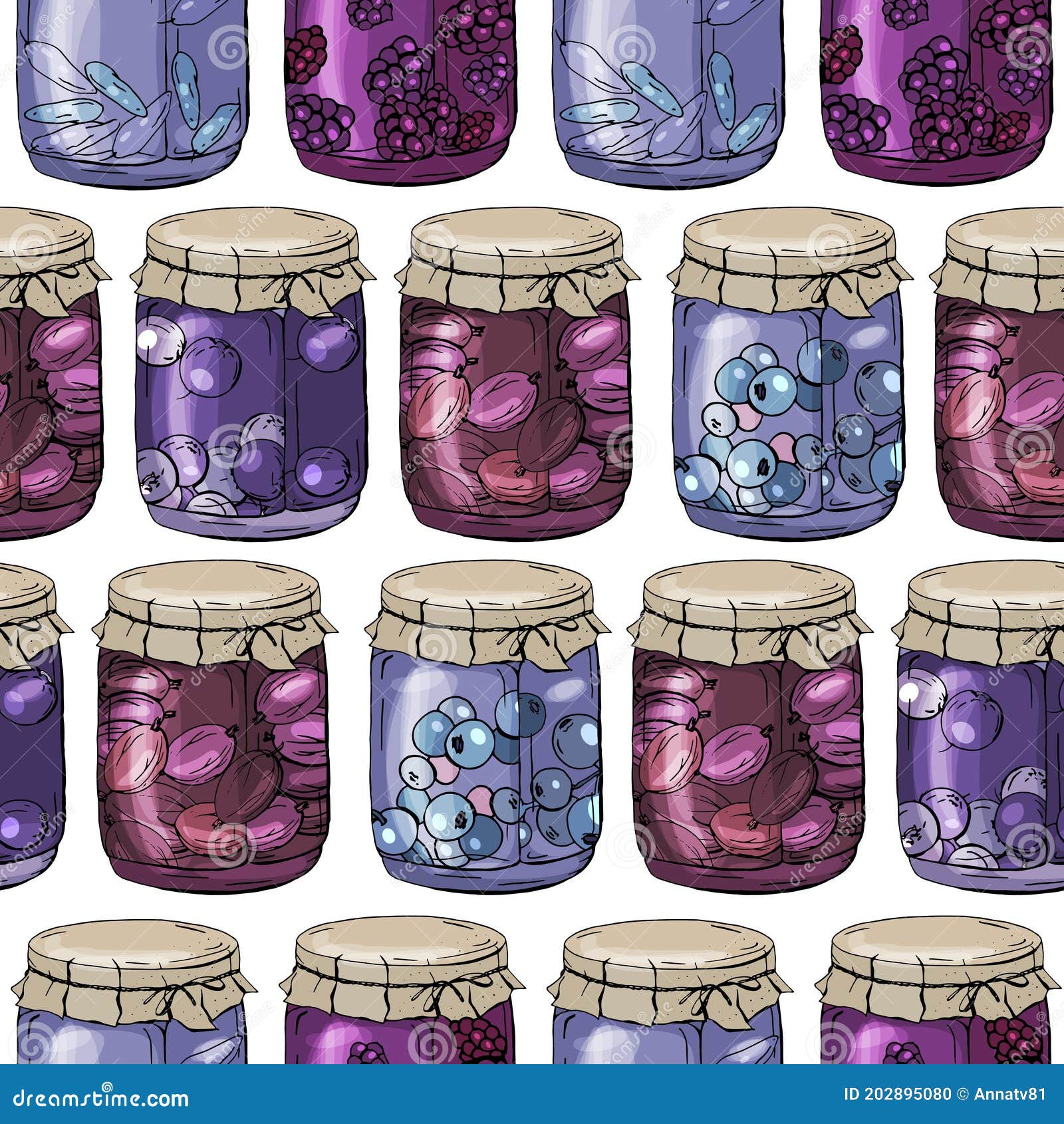 Seamless Pattern with Jam. Glass Jars with Different Sorts of Marmalade ...