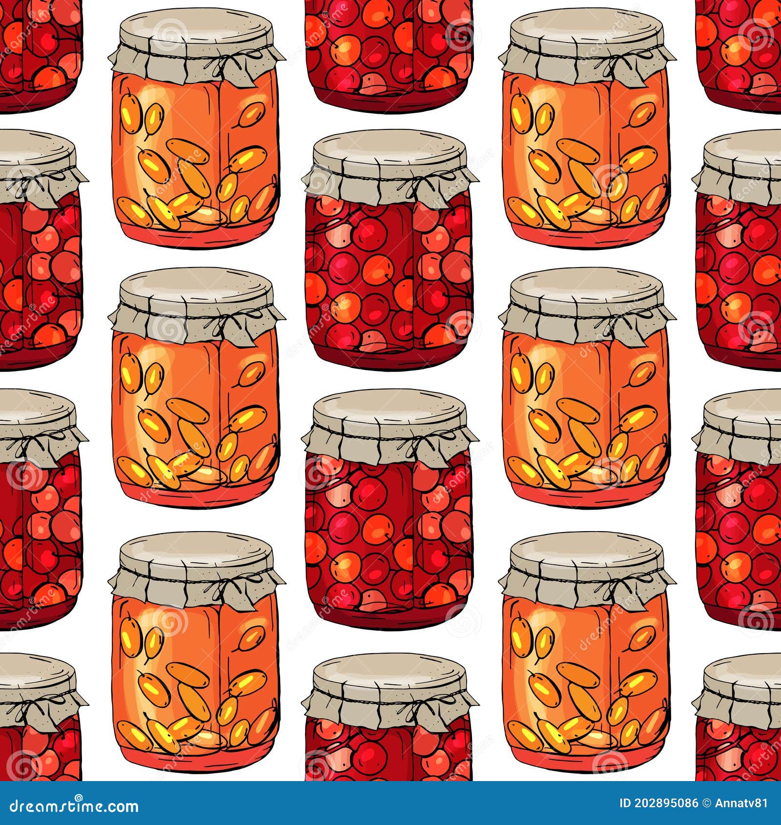 Seamless Pattern with Jam. Glass Jars with Different Sorts of Marmalade ...