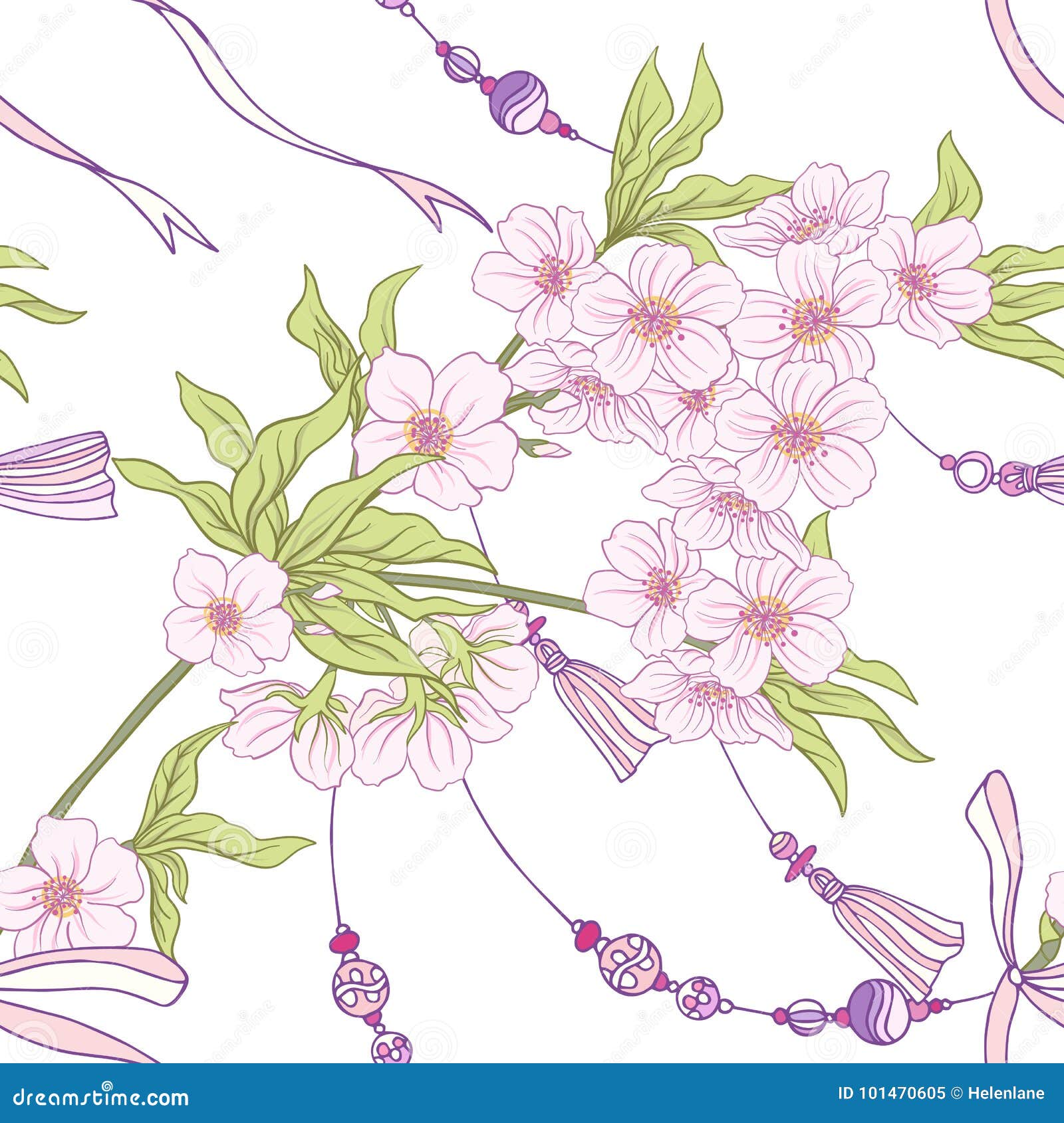 Seamless Pattern with Japanese Blossom Sakura. Vector Stock Illu Stock ...