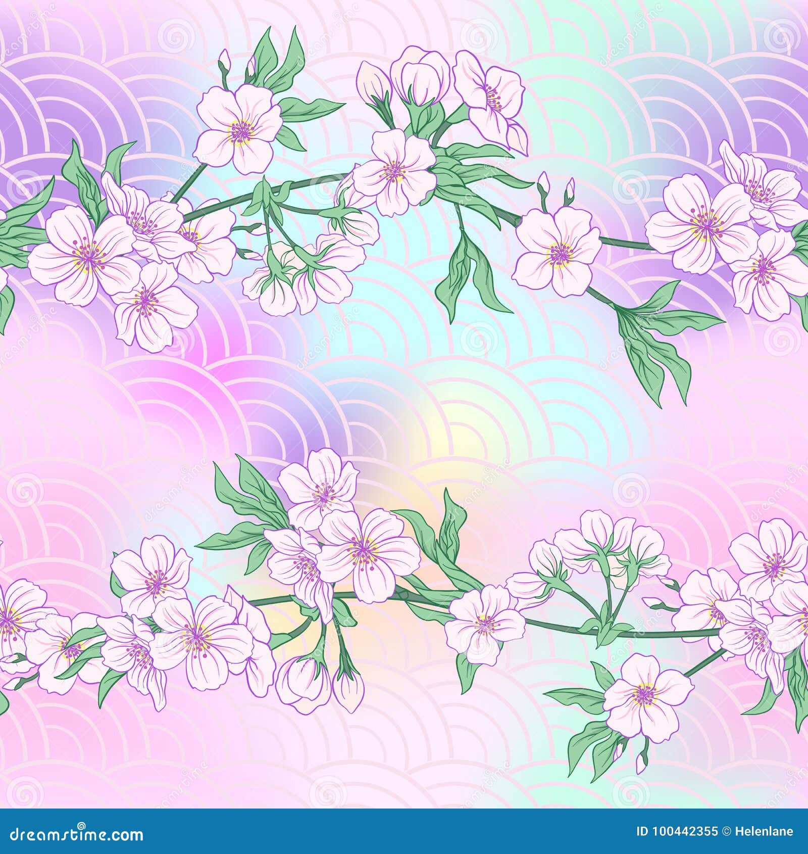 Seamless Pattern with Japanese Blossom Sakura. Vector Stock Stock ...