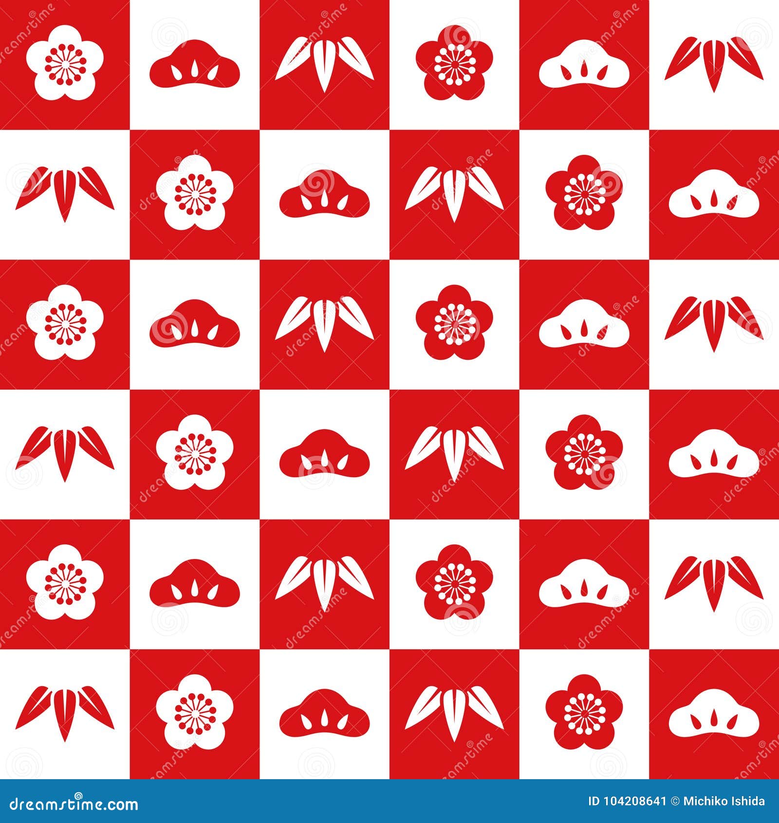 Seamless Pattern with Japanese Good Luck Elements Stock Illustration ...